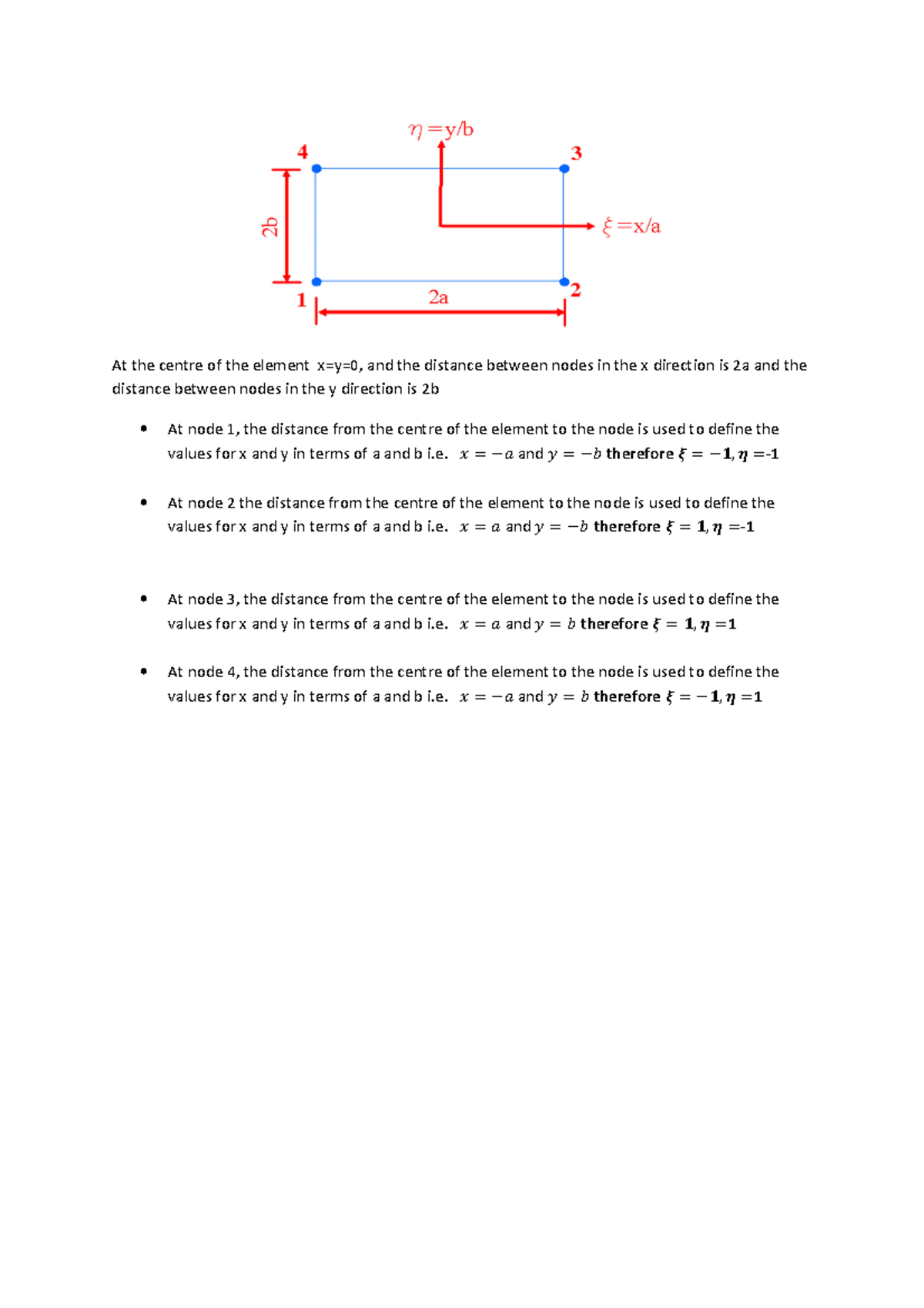 Explanations of zeta and neta - At the centre of the element x=y=0, and ...