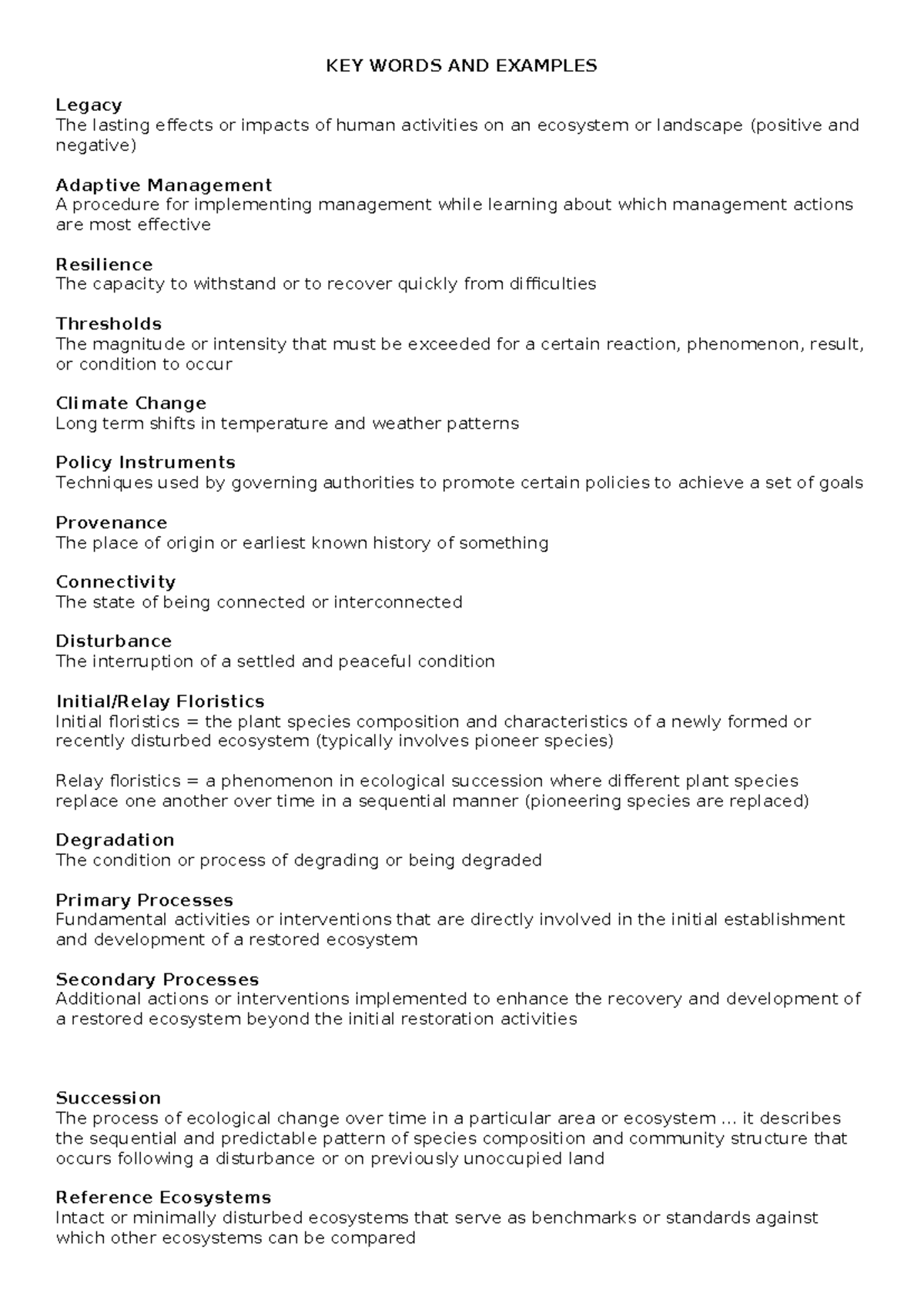 Key Words AND Examples - KEY WORDS AND EXAMPLES Legacy The lasting ...