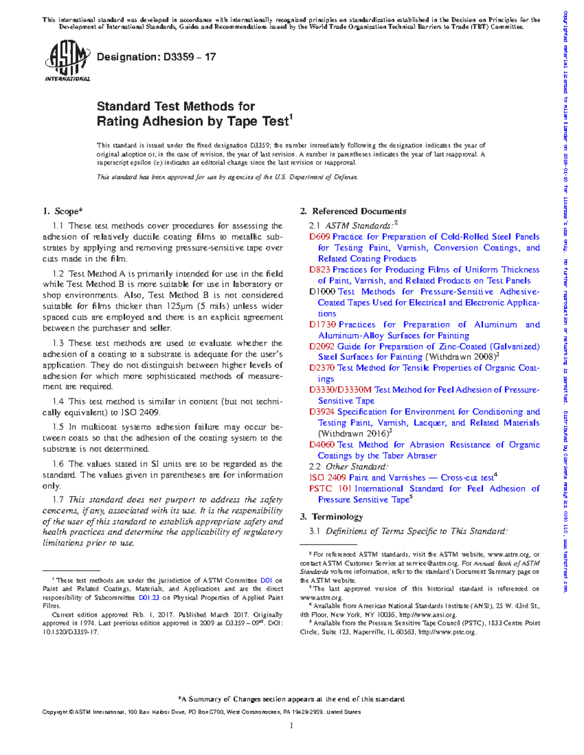 ASTM D3359-17 - Standard Test Methods for Rating Adhesion by Tape Test ...