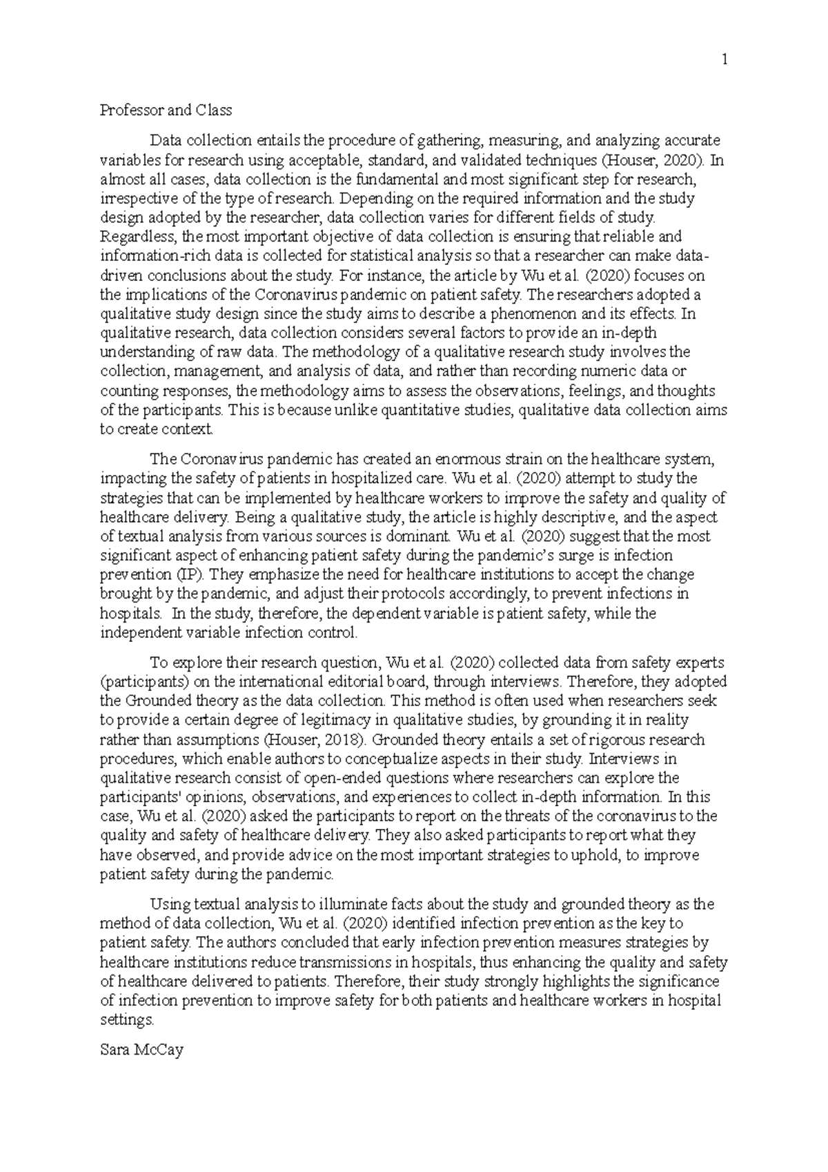 Week 5 discussion post completed - 1 Professor and Class Data ...