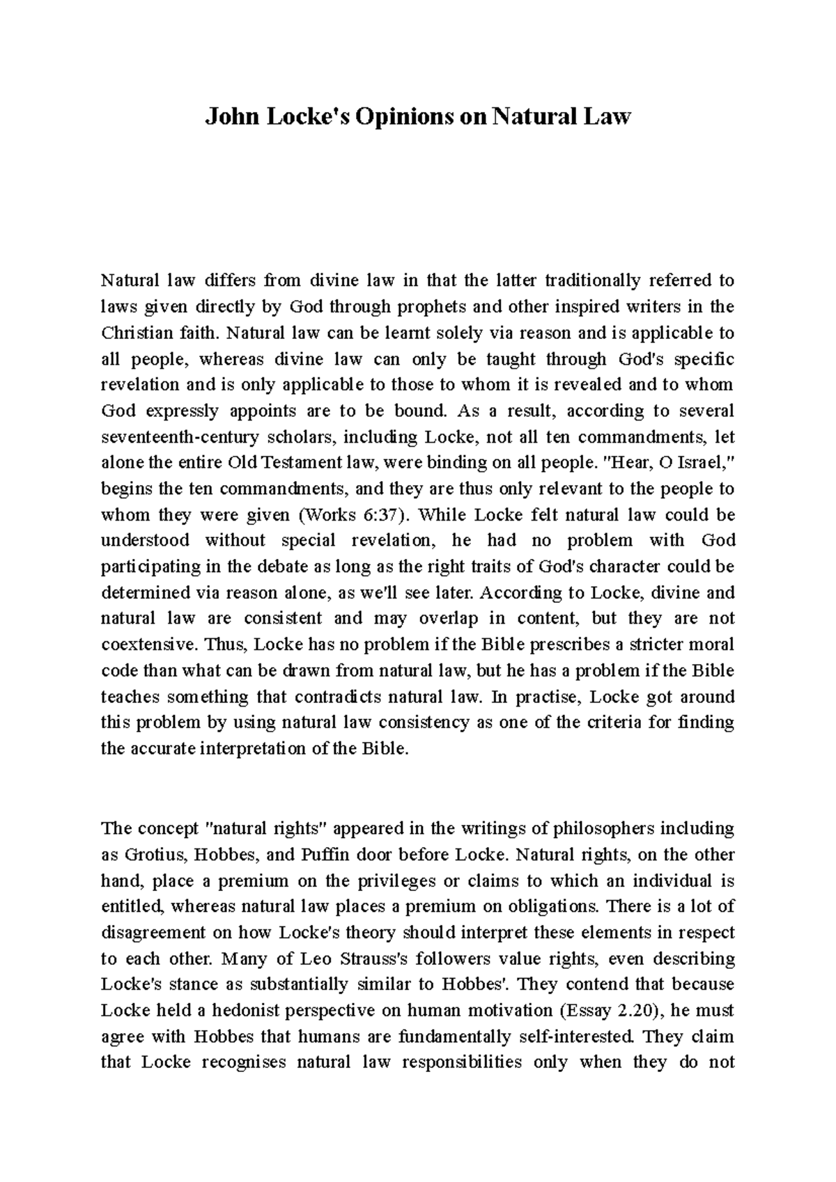 John Locke's Opinions on Natural Law - John Locke's Opinions on Natural ...