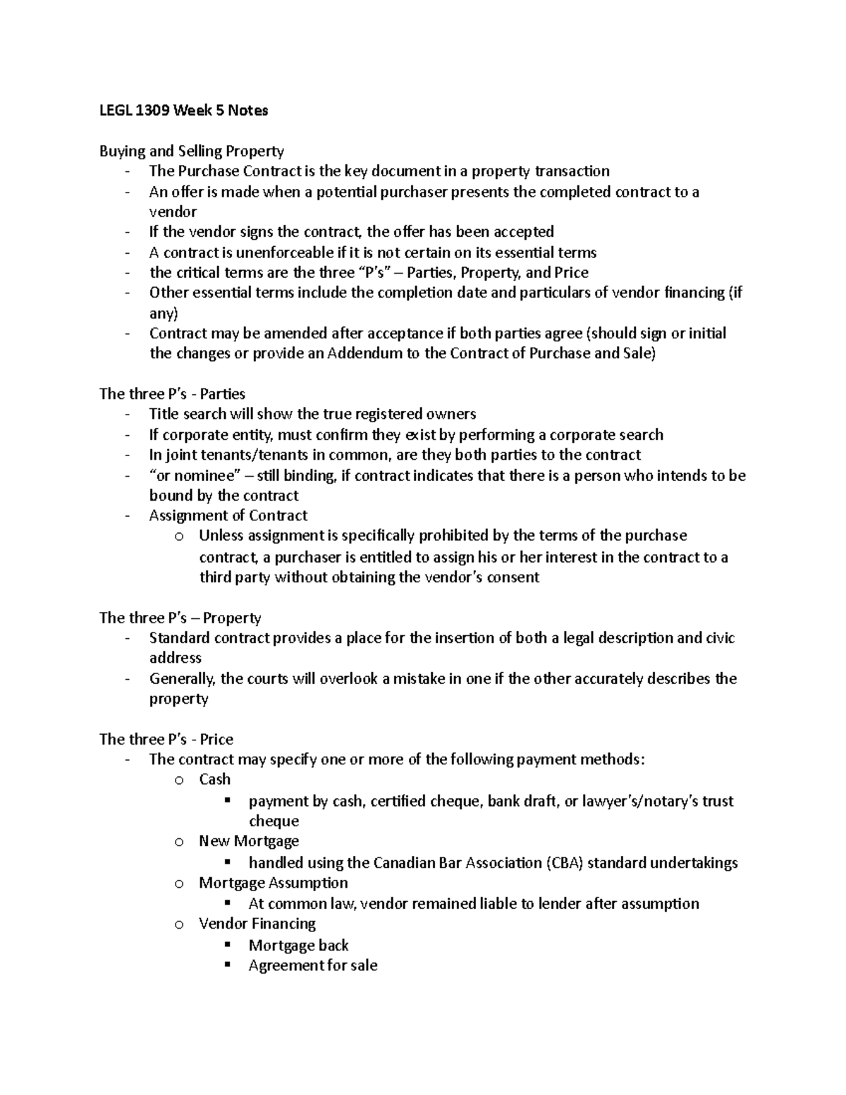 LEGL 1309 Week 5 Notes - Instructor: Janet Chee CRN30341 - LEGL 1309 ...