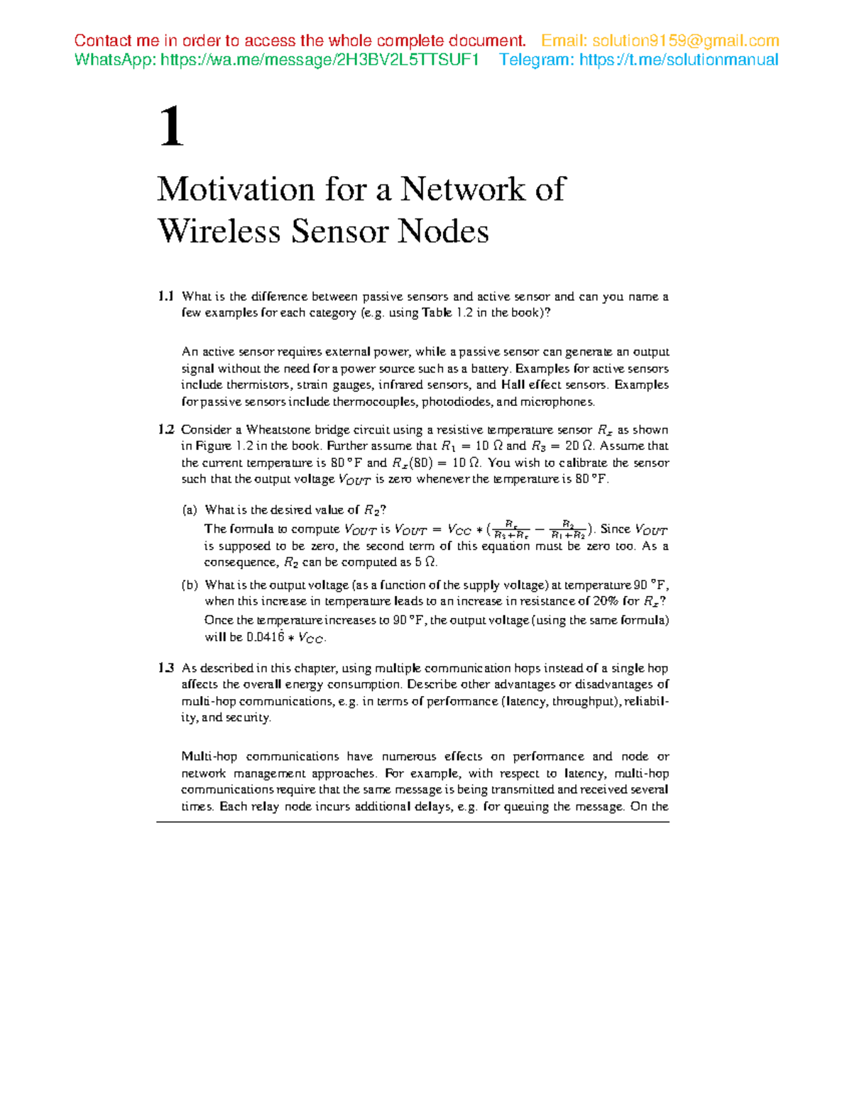 Solution Manual Fundamentals of Wireless Sensor Networks by Dargie & Poellabauer - 1 Motivation ...