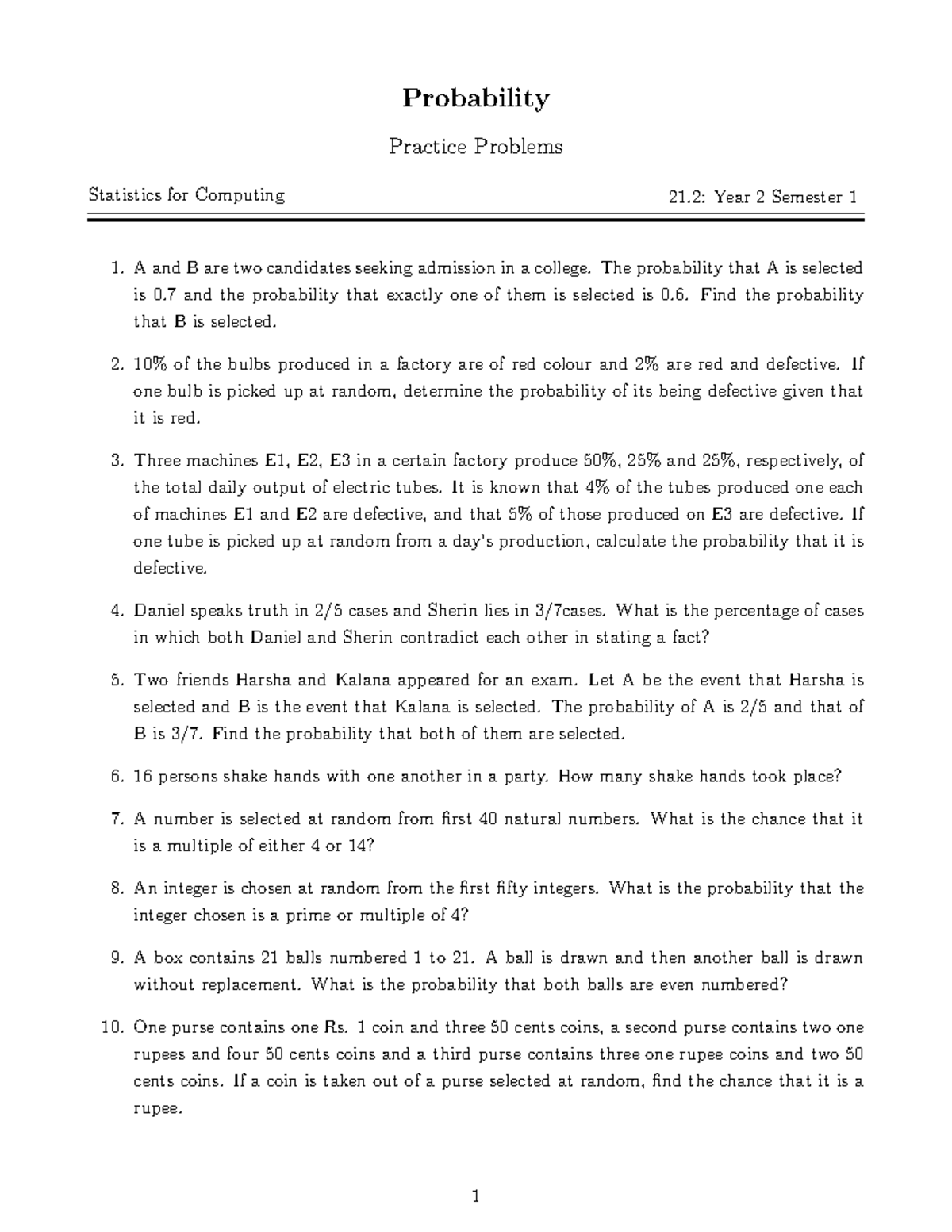 Practice Questions - notes - Probability Practice Problems Statistics ...