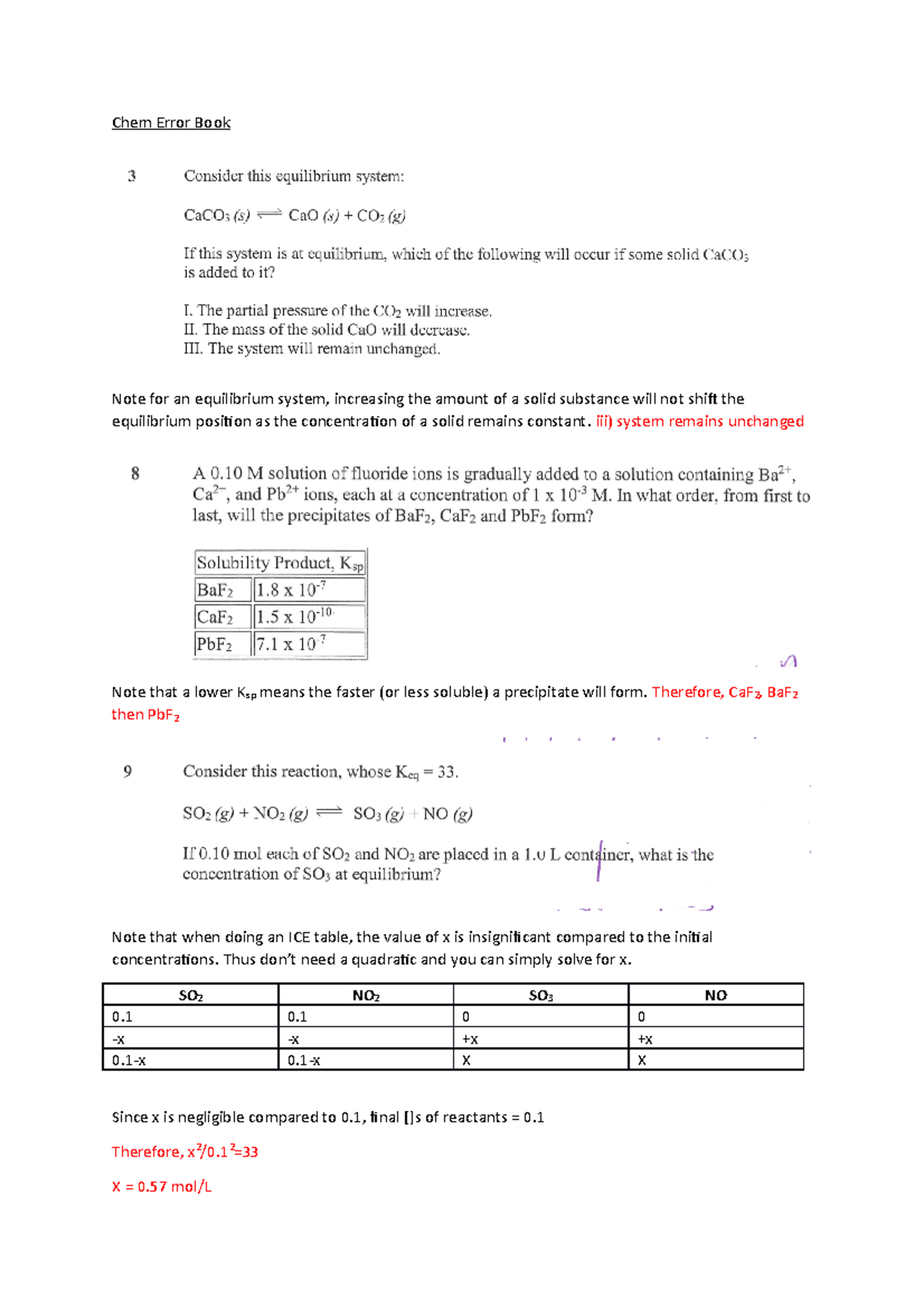 Chem Errors - iii) system remains unchanged Note that a lower Ksp means the faster (or less ...