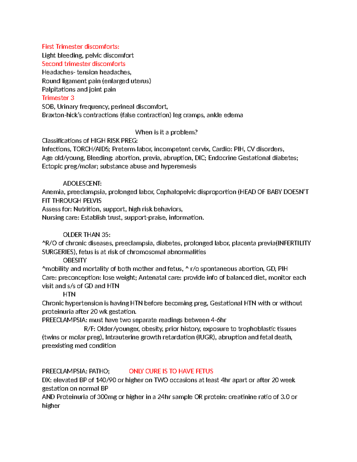 OB Final - First Trimester discomforts: Light bleeding, pelvic ...