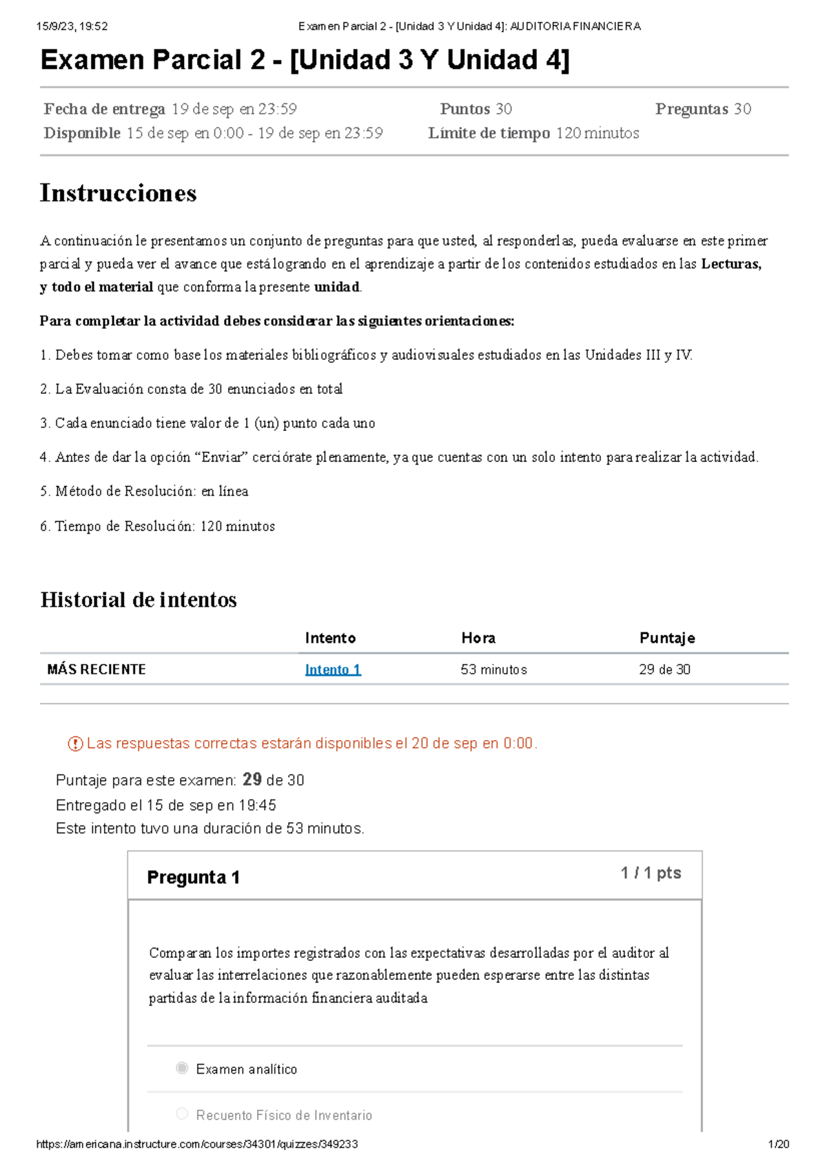 Examen Parcial 2 - Auditoria Financiera Setiembre 2023 - Examen Parcial ...