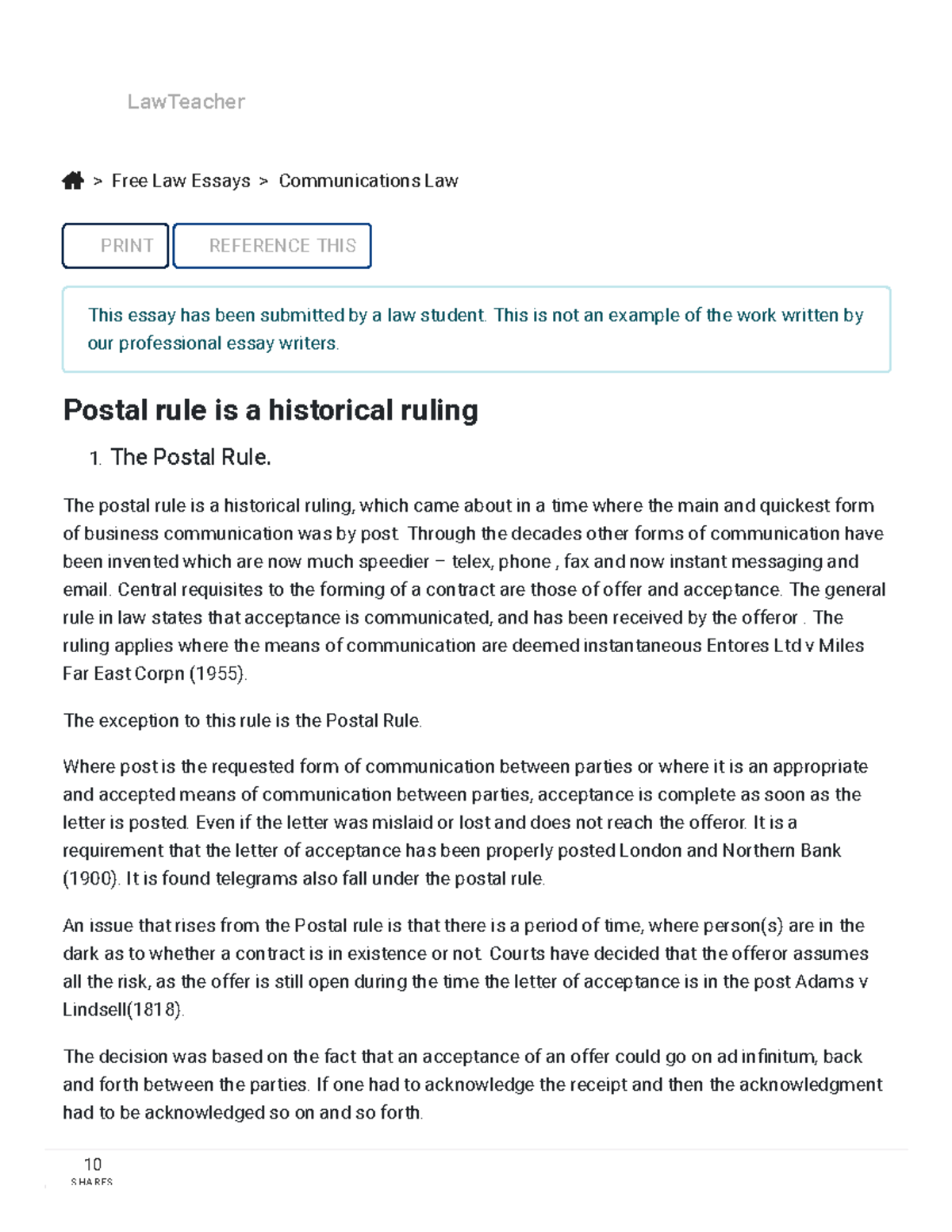 Postal rule is a historical ruling - The Postal Rule. The postal rule ...