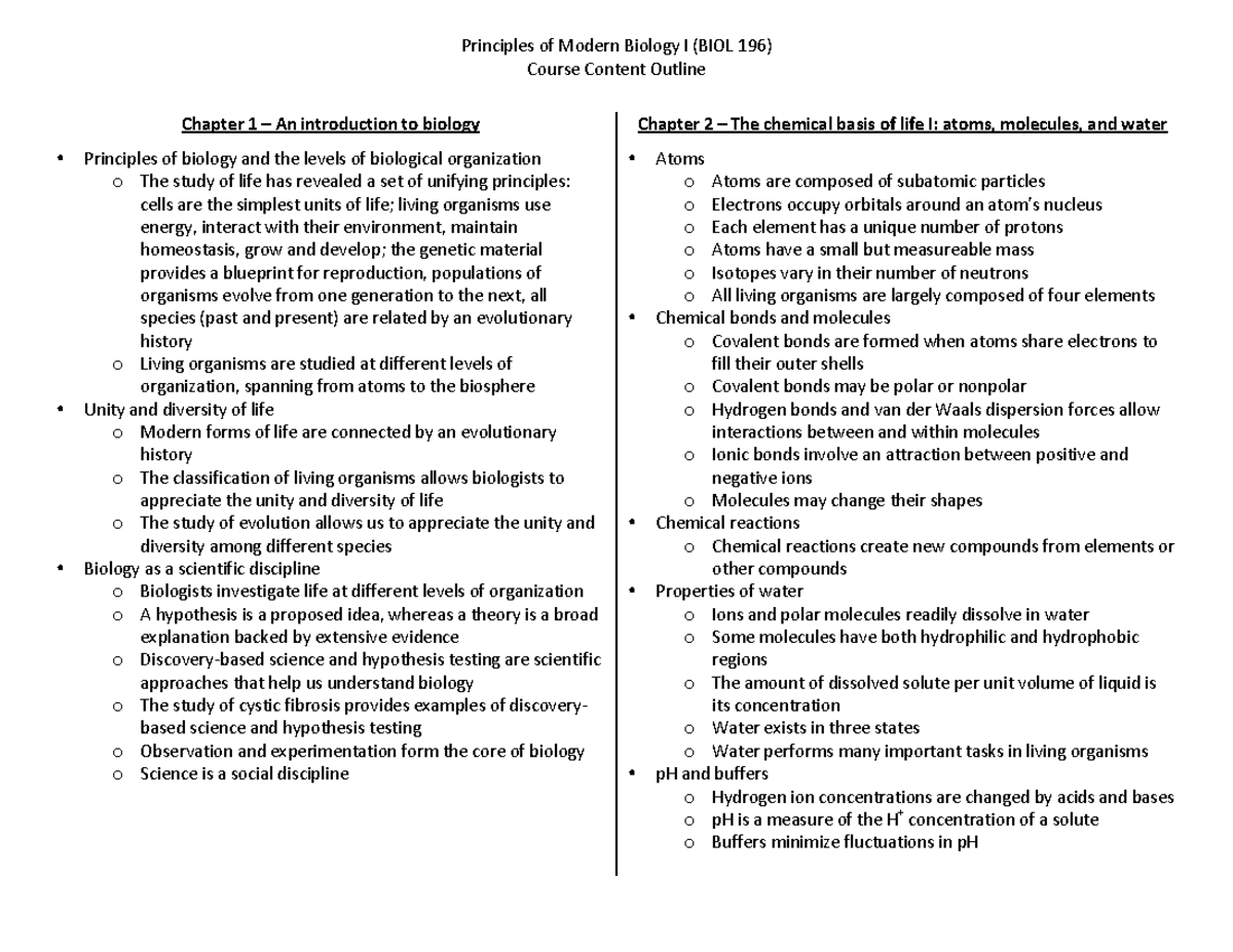 196 Course Content Outline - Course Content Outline Chapter 1 – An ...