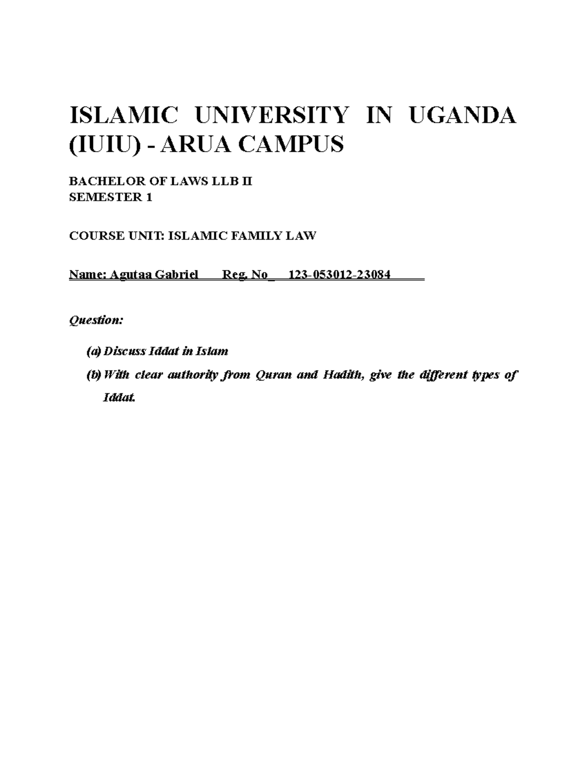 Iddah Period in Islam - ISLAMIC UNIVERSITY IN UGANDA (IUIU) - ARUA ...