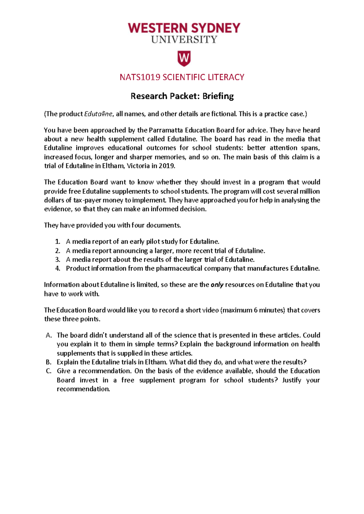 Edutaline 1Briefing - NATS1019 SCIENTIFIC LITERACY Research Packet ...