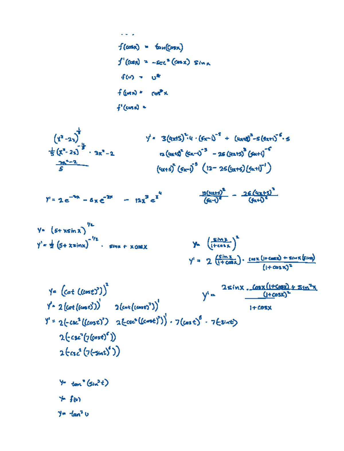 Calculus questions scrap paper - SC fleosx tankosx f cosy see Osx Sin x ...