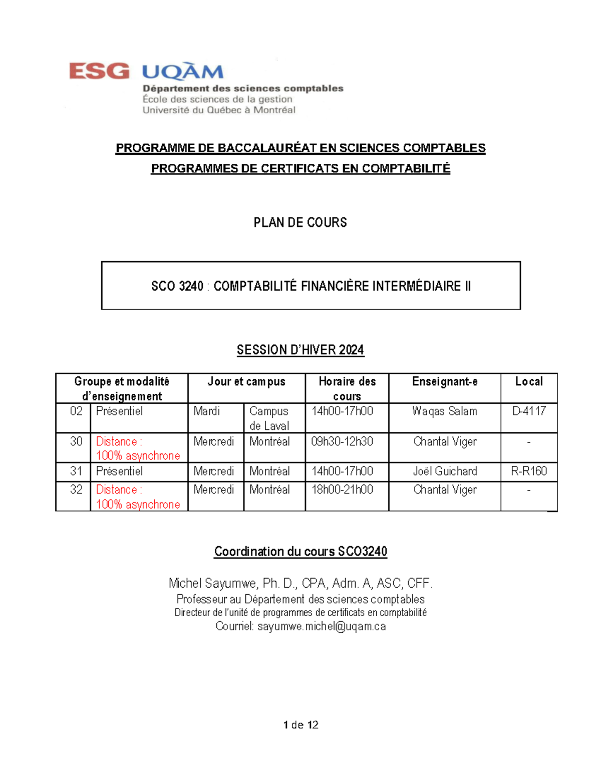 #Plan de cours - PROGRAMME DE BACCALAURÉAT EN SCIENCES COMPTABLES PROGRAMMES DE CERTIFICATS EN ...