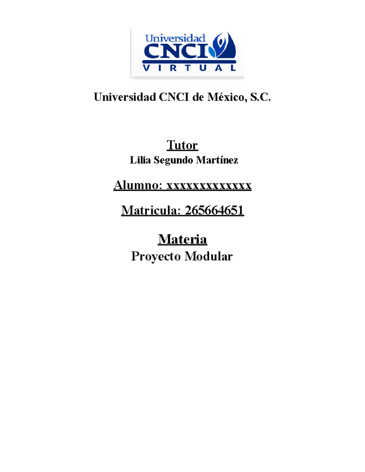 Proyecto Modular Induccion introduccion CNCI - Universidad CNCI de México, S. Tutor Lilia ...