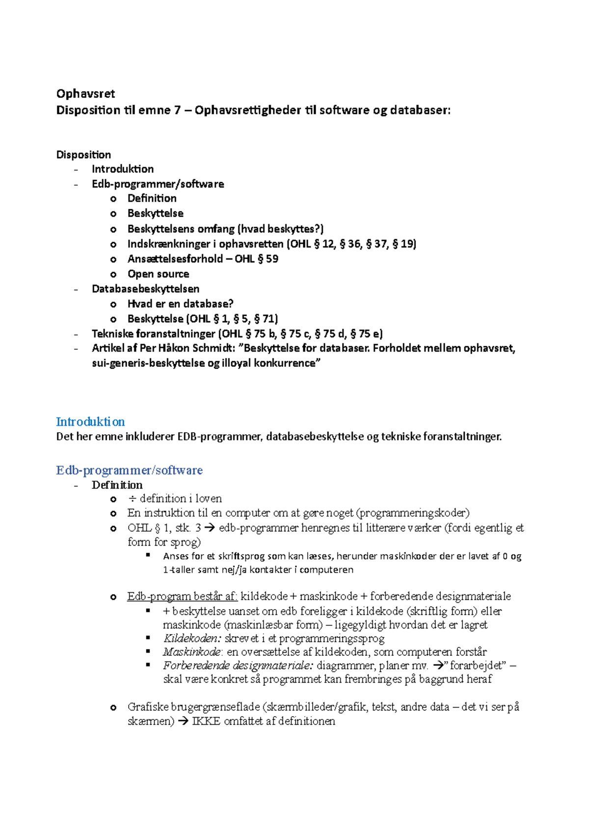 Disp - Noter - Ophavsret Disposition til emne 7 – Ophavsrettigheder til software og databaser ...