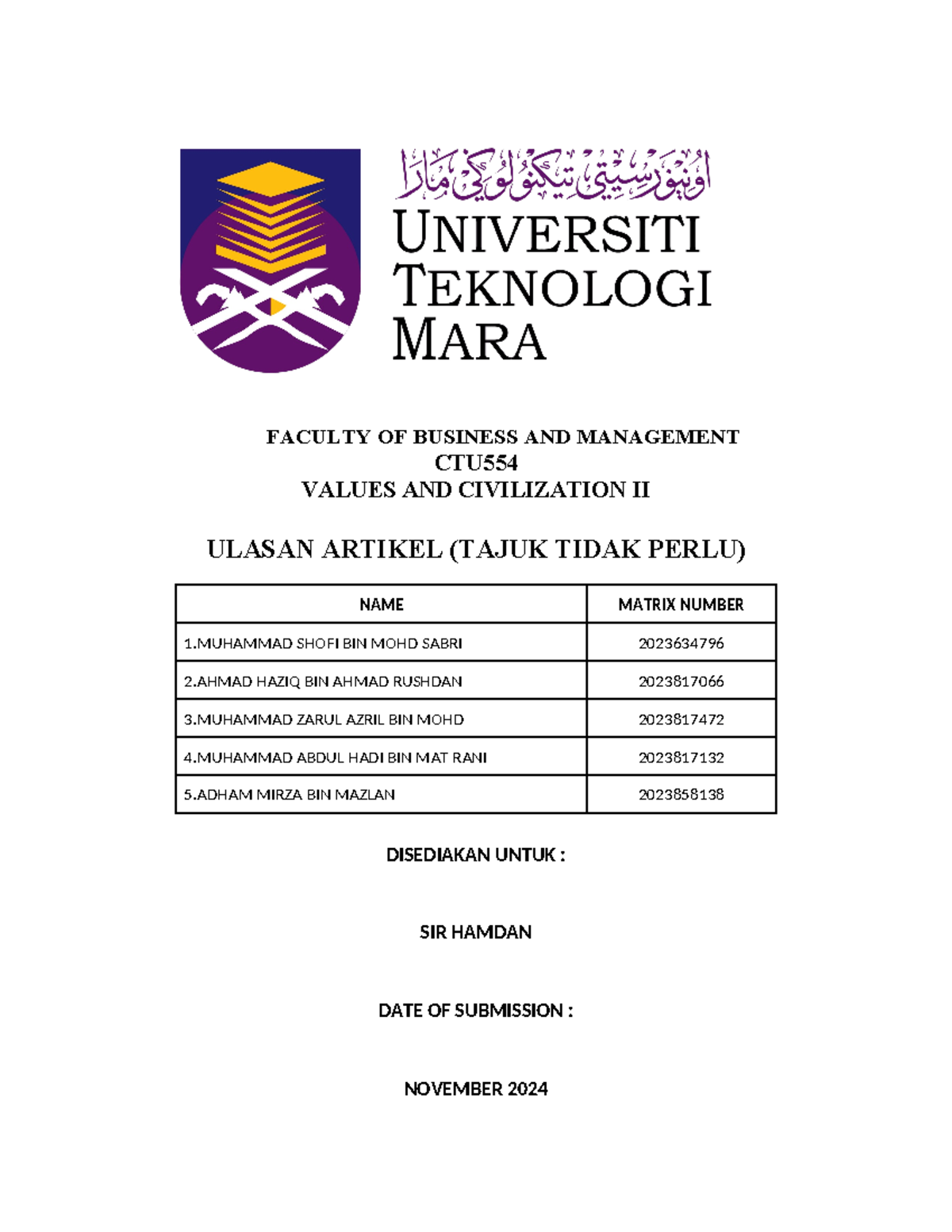 Ulasan Artikel CTU554 - assignment untuk rujukan - FACULTY OF BUSINESS ...