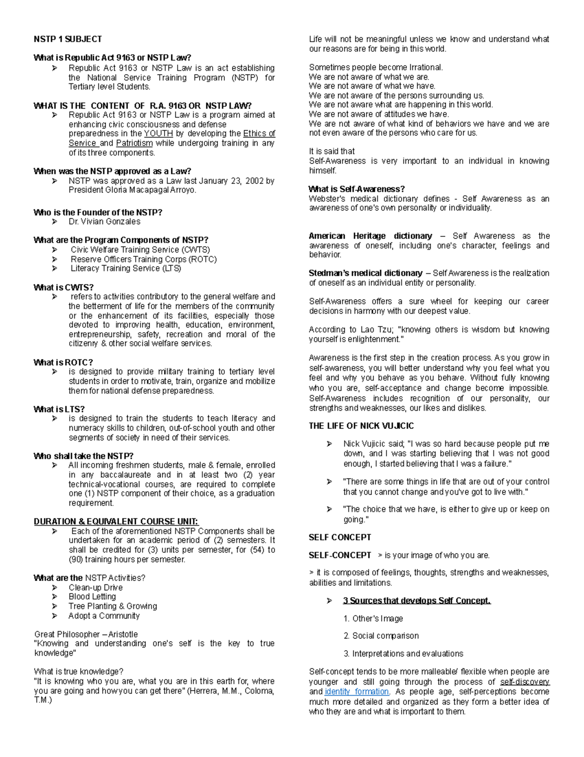 NSTP-1- Guide - N/a - NSTP 1 SUBJECT What is Republic Act 9163 or NSTP ...