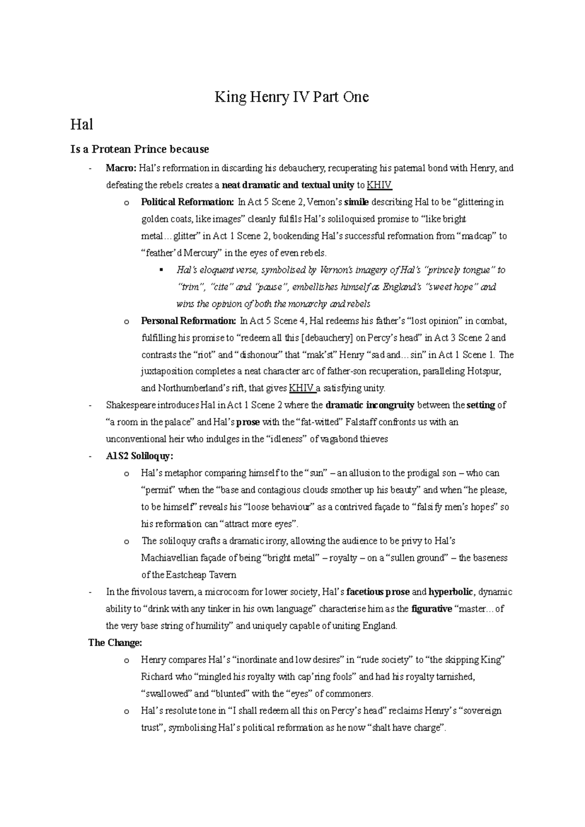 module b essays high quality - King Henry IV Part One Hal Is a Protean Prince because Macro: Hal ...