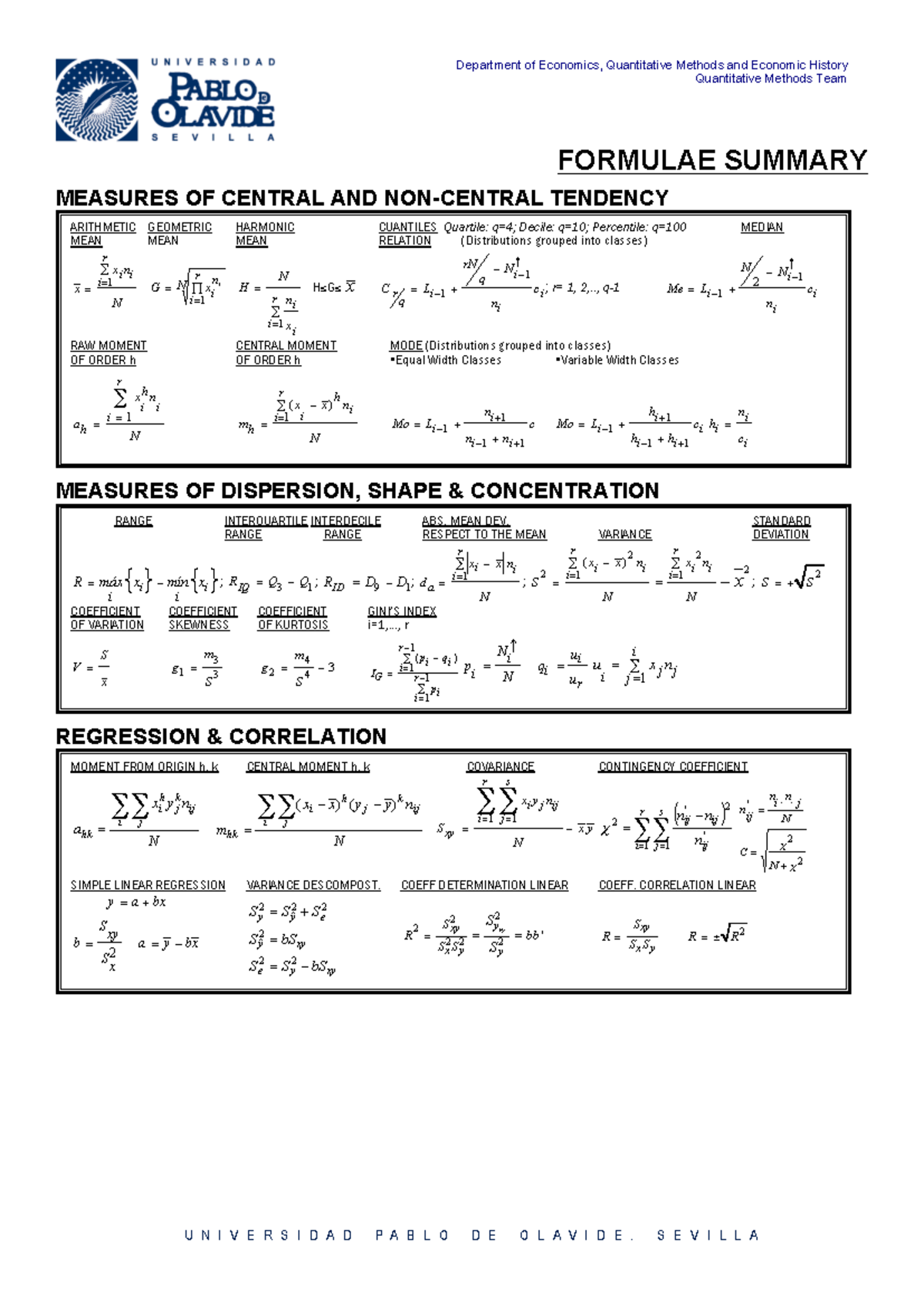 Statistics formulas - fórmulas estadística - U N I V E R S I D A D P A ...