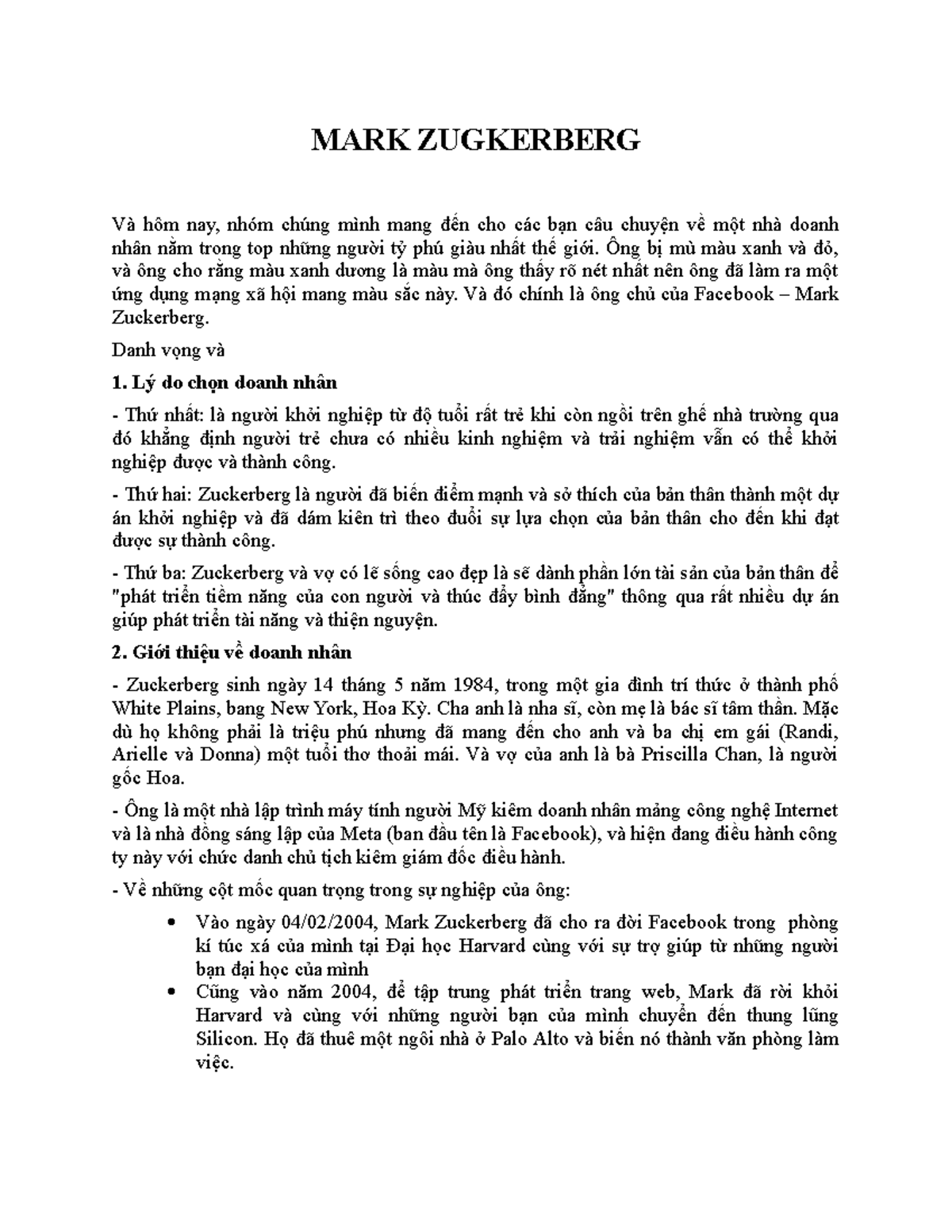 Doanh NHÂN - fasdfasdf - MARK ZUGKERBERG Và hôm nay, nhóm chúng mình ...