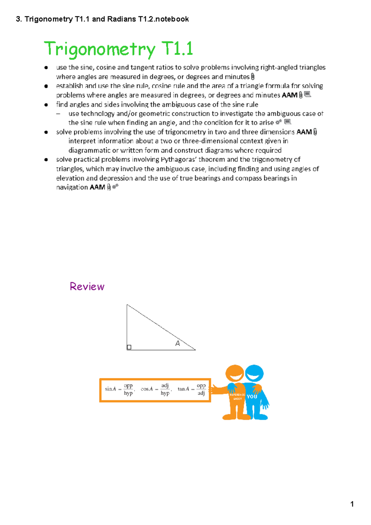 3. Trigonometry T1.1 and Radians T1 - Trigonometry T1. Review A ...