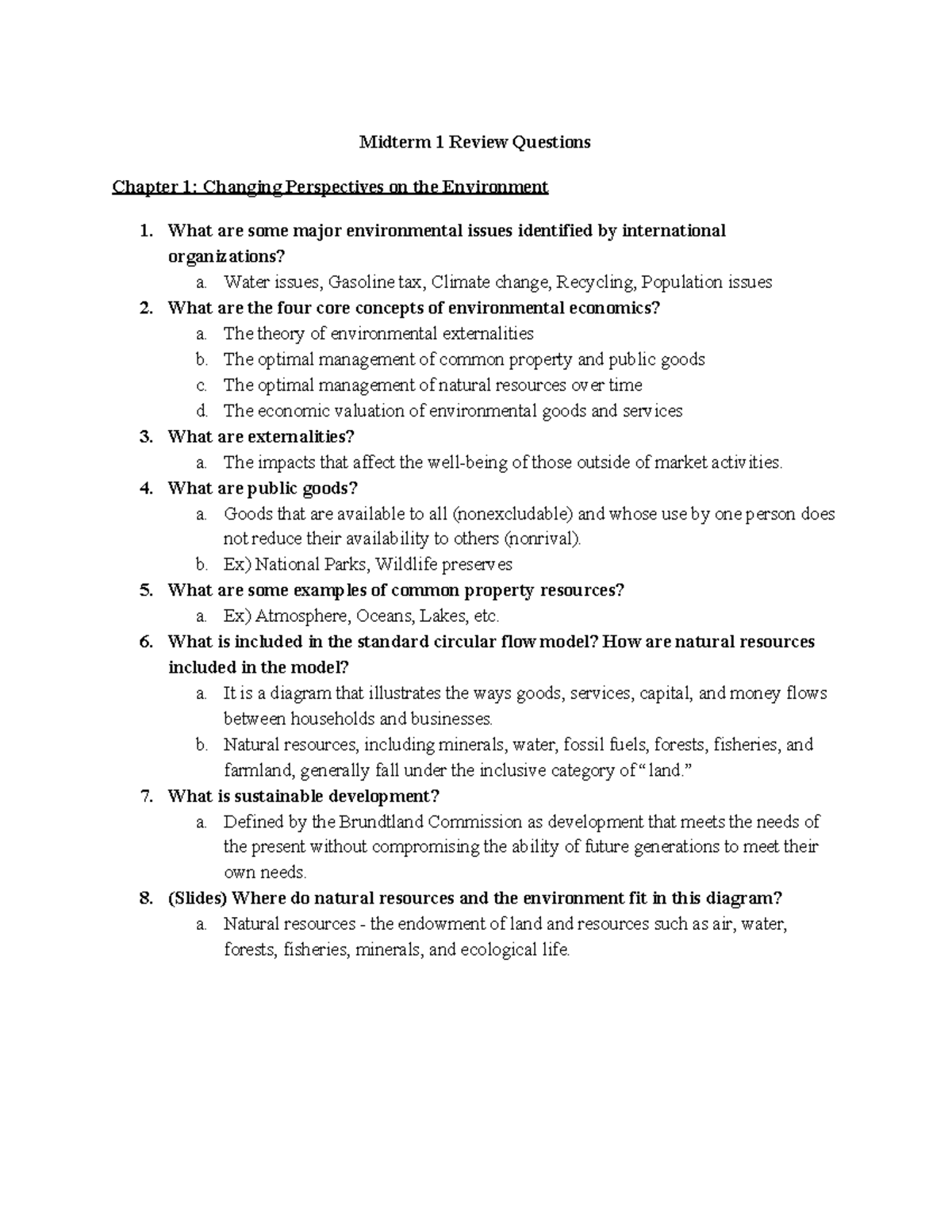 Midterm 1 Review Questions - Midterm 1 Review Questions Chapter 1: Changing Perspectives on the ...