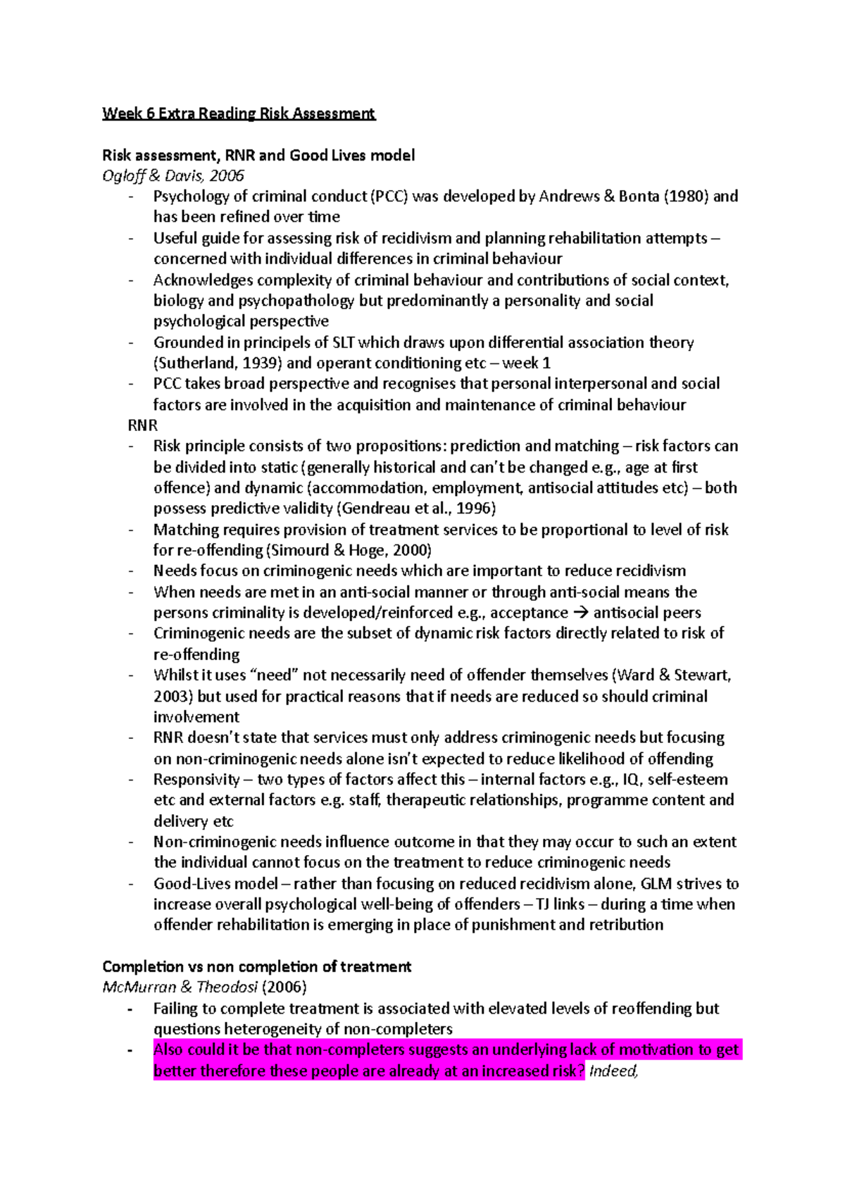 Extra Reading Risk Assessment - , age at first offence) and dynamic ...