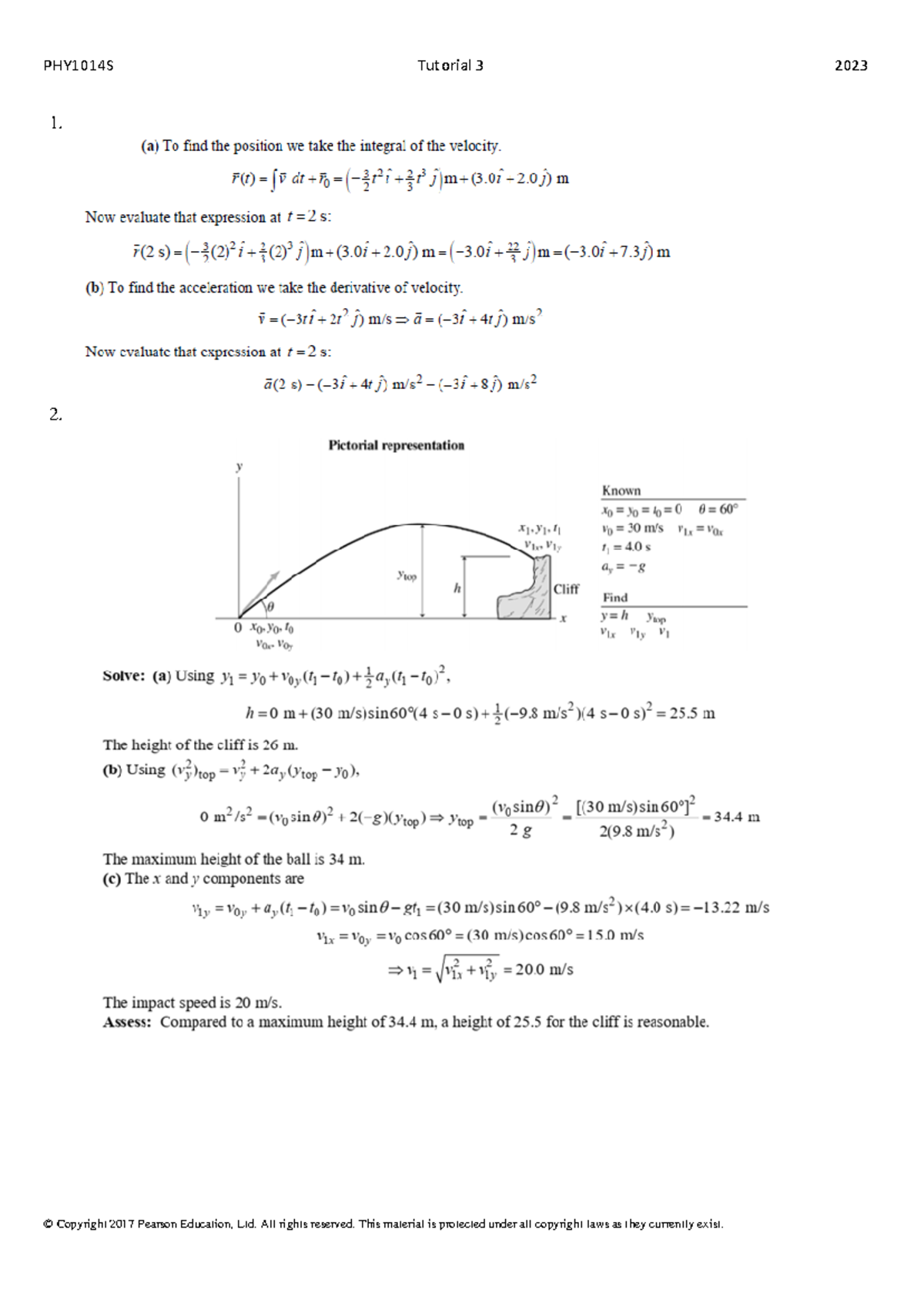 PHY1014F Tut03 2D Motion Memo - PHY1012F - 1. 2. 3. 5. 6. 7. - Studocu