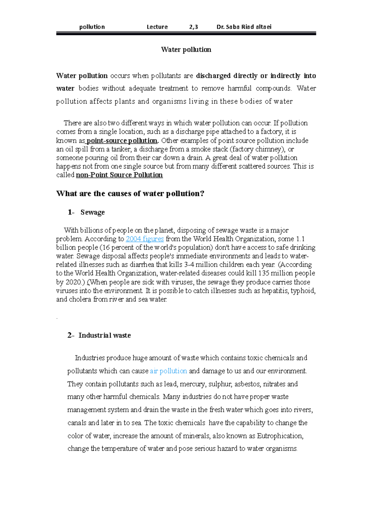 Water pollution - Water pollution Water pollution occurs when ...