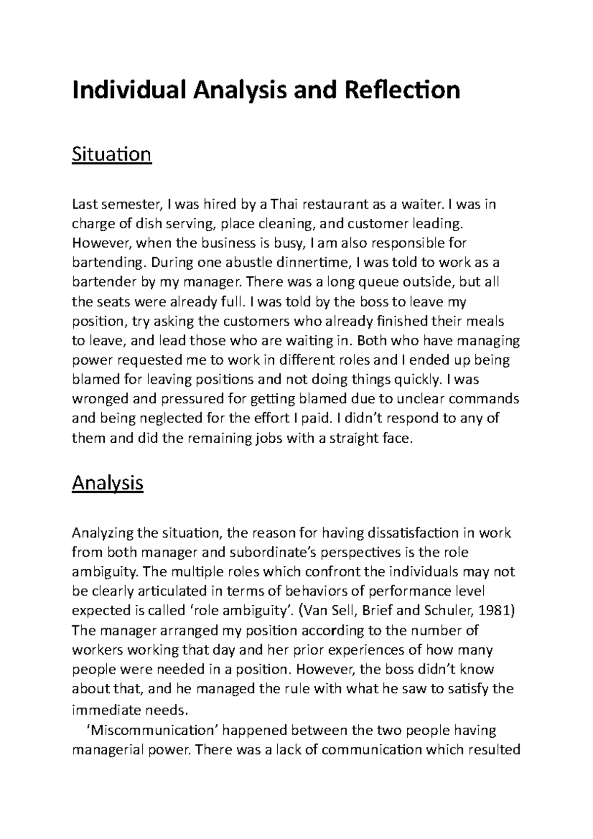 Individual Analysis and Reflection - Individual Analysis and Reflection ...