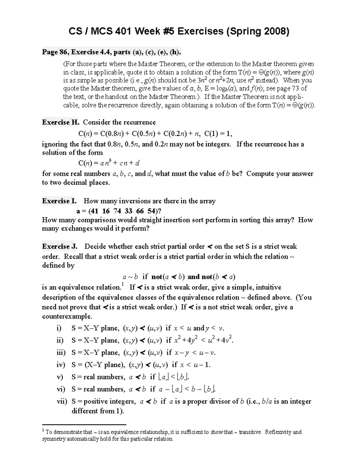 CS - M CS 401 Exercises Week #4 - CS MCS 401 Week Exercises (Spring 2008) Page 86, Exercise 4 ...