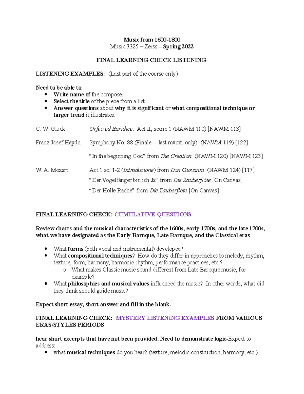 Final Learning Check Listening & Review SP22ocx - Music from 1600 ...