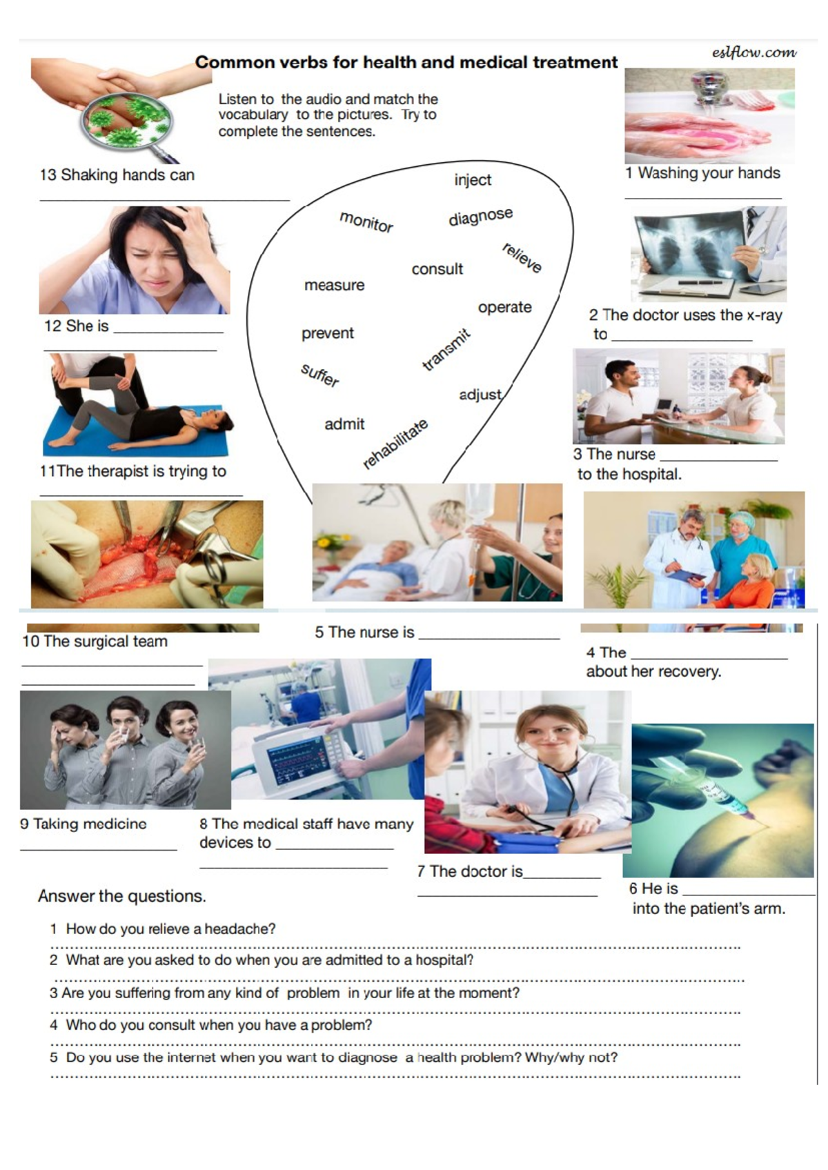 Worksheets 5 (inglés) - Common verbs for health and medical treatment ...