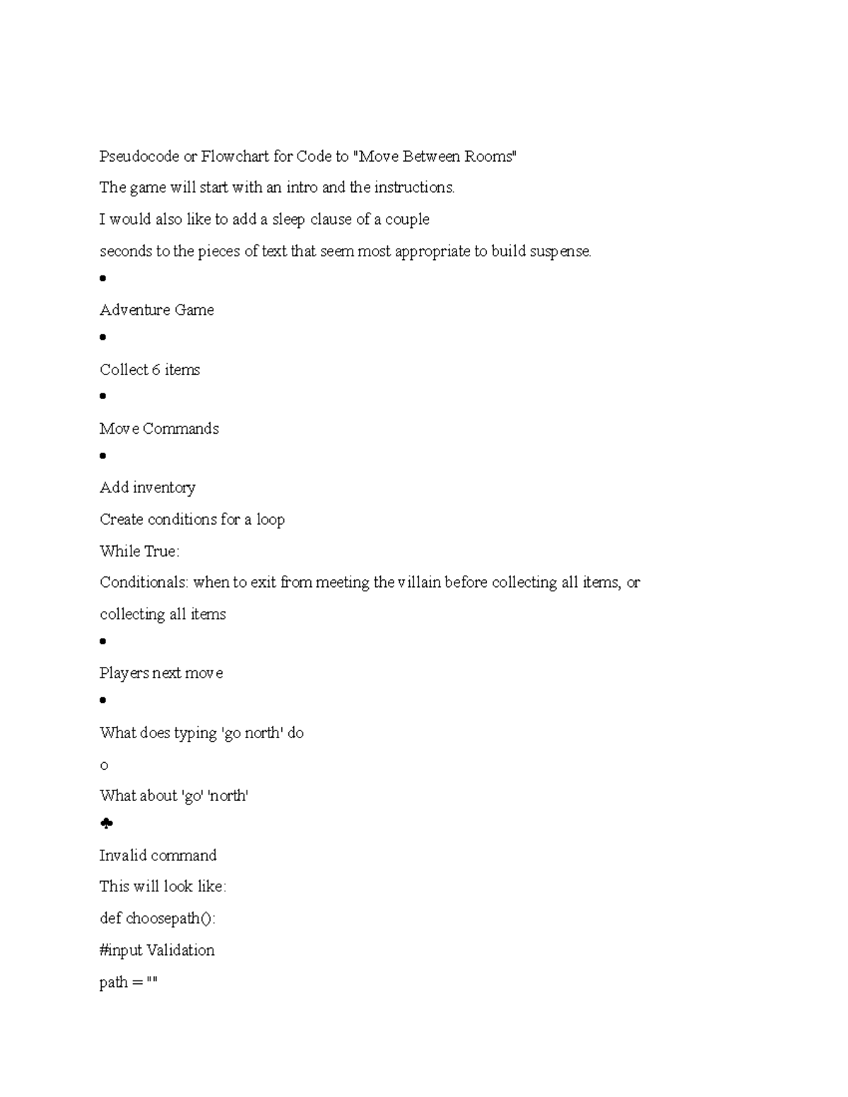 Game Help Pseudocode Or Flowchart For Code To Move Between Rooms