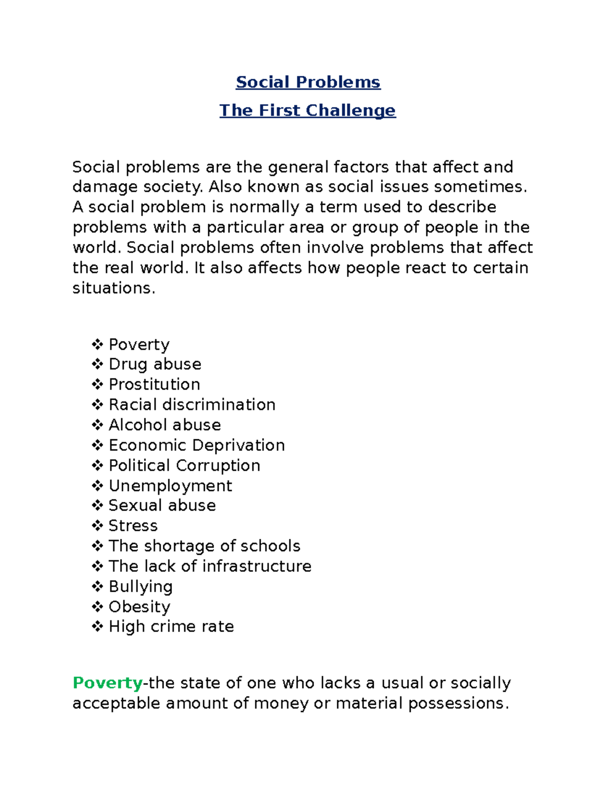 Social Problems -The First Challenge - NSTP - Social Problems The First ...