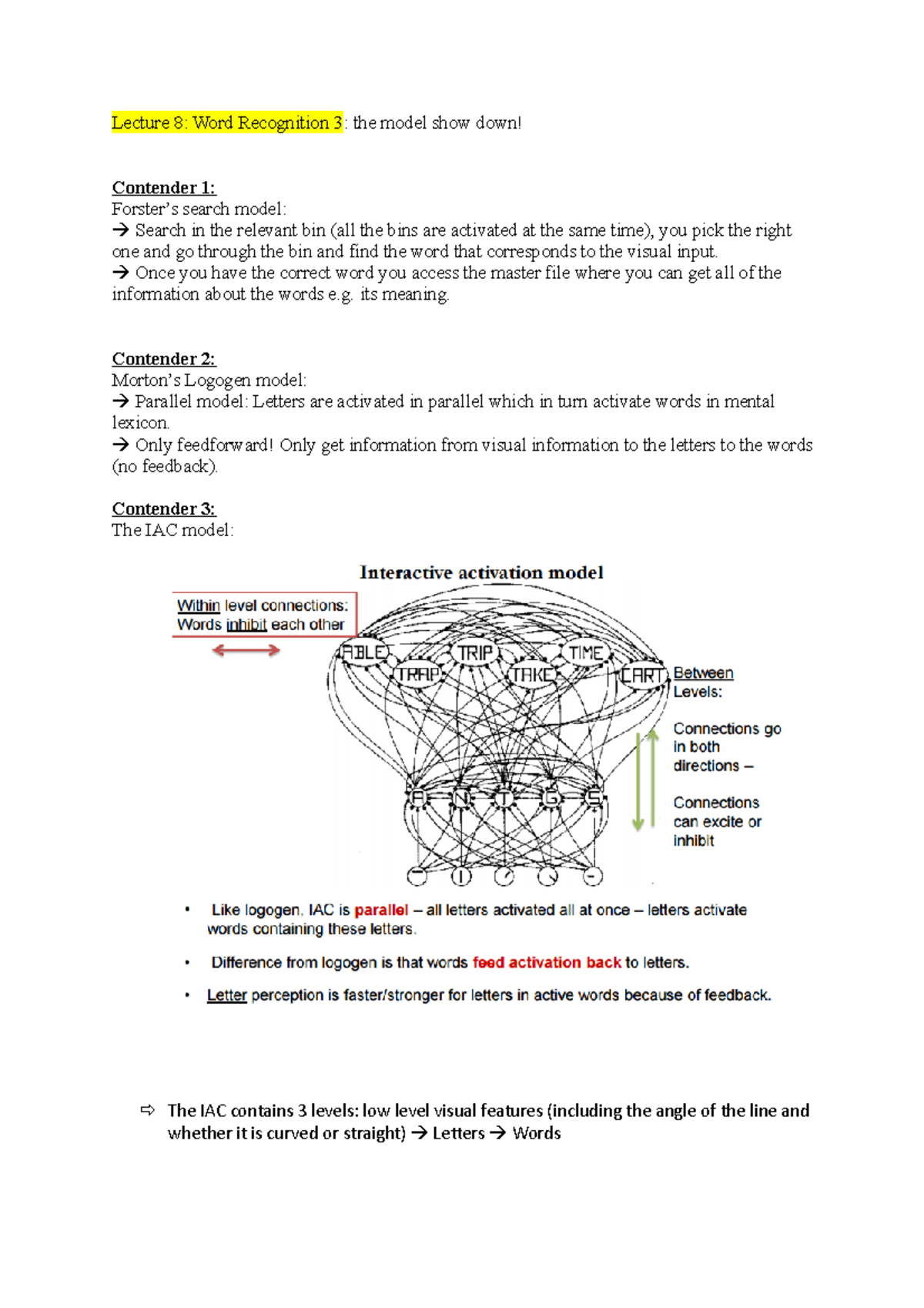 Lecture 8 Psycholinguistics Lecture 8 Word Recognition 3 The Model Show Down Contender 1