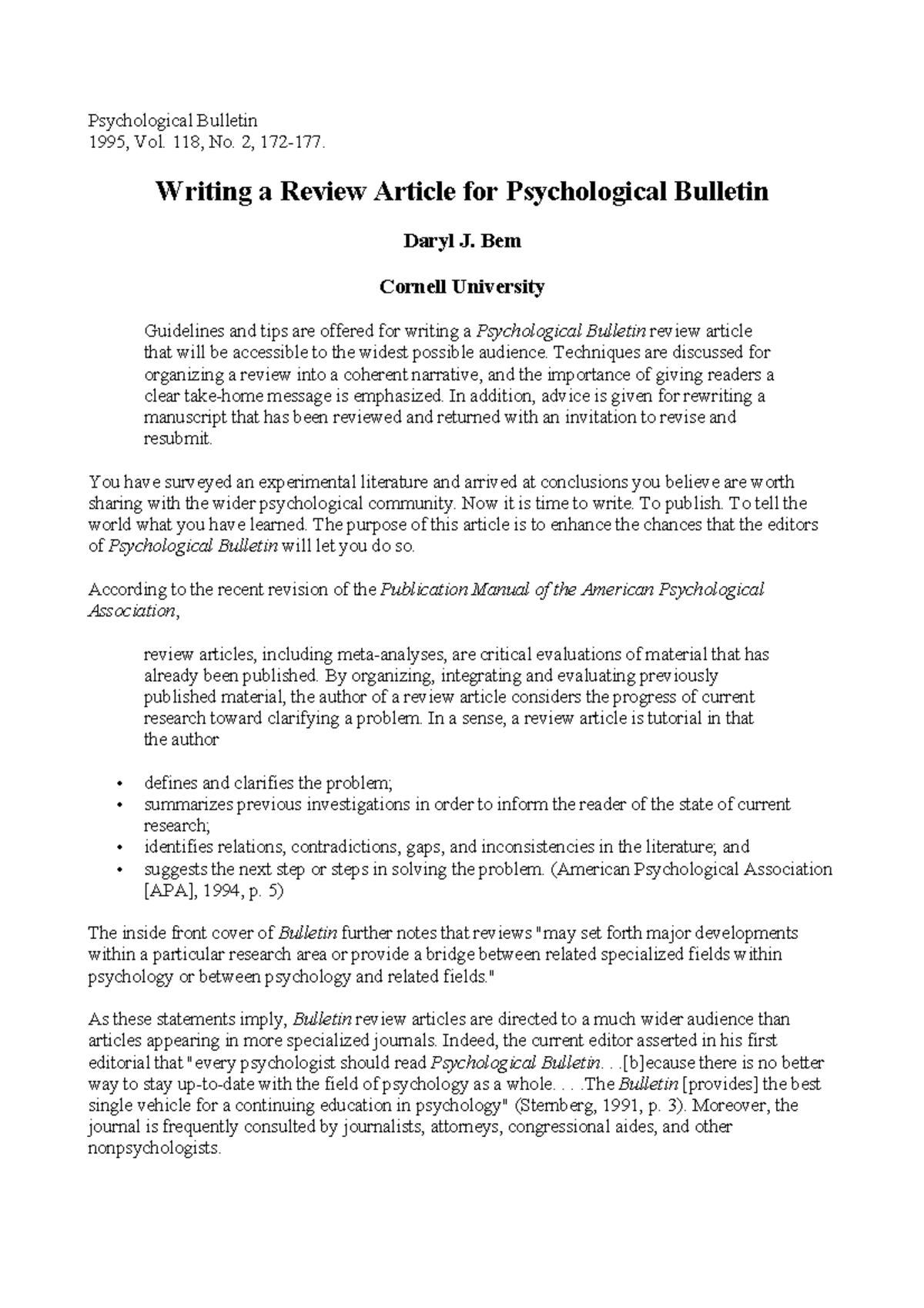 Bem-Writing Review Article- Psych Bul - Psychological Bulletin 1995 ...