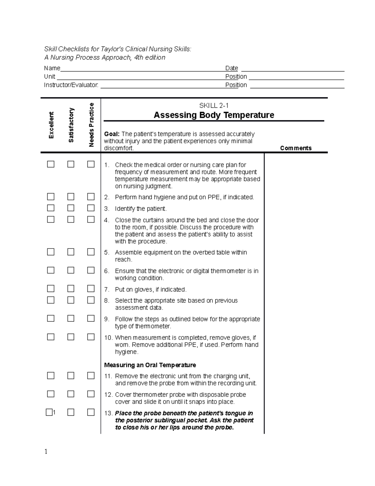 Vital Sign-Skill Checklists-Taylor's Skills - Skill Checklists for ...