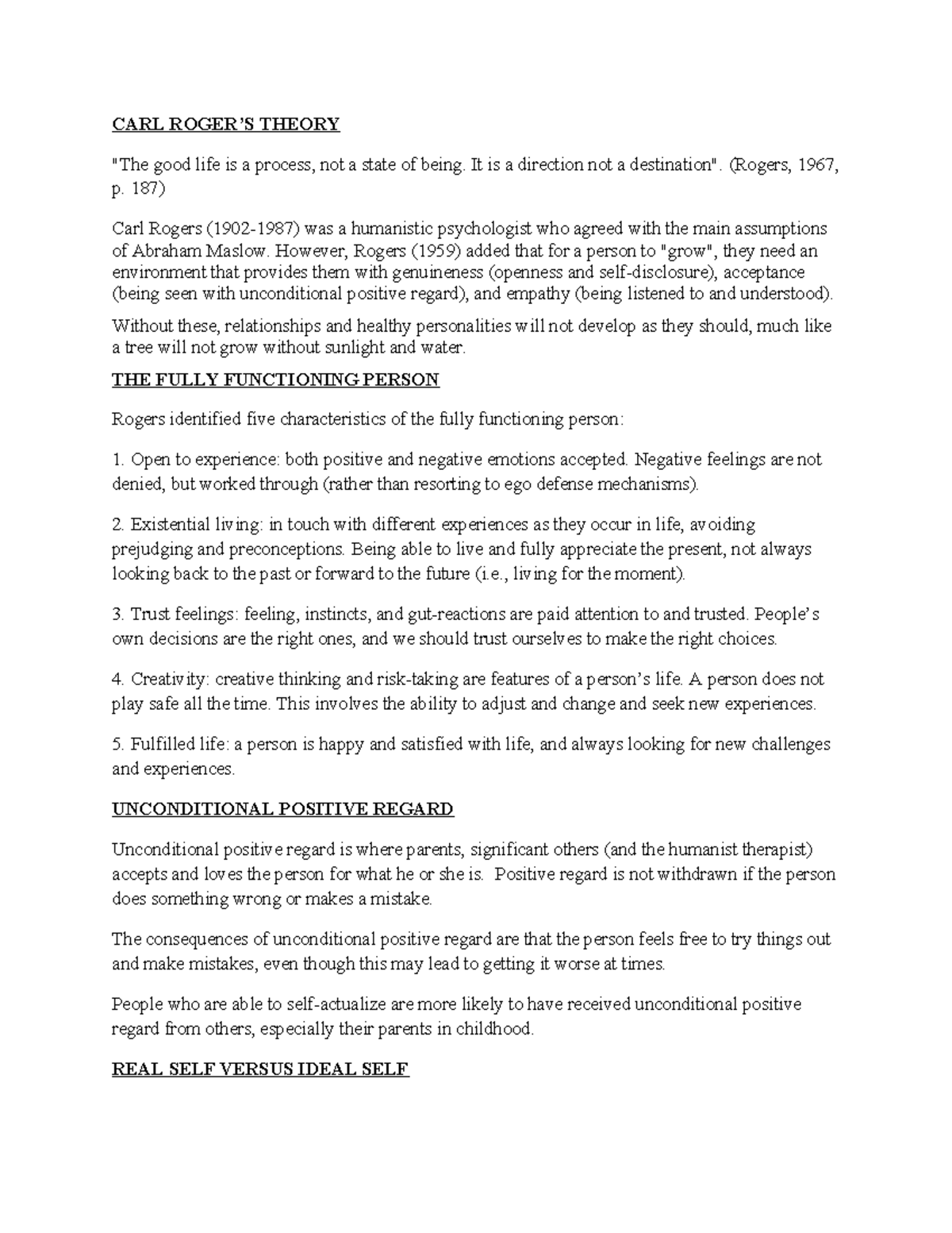 Carl Rogers theory - Summary Foundations of Psychology - CARL ROGER’S ...