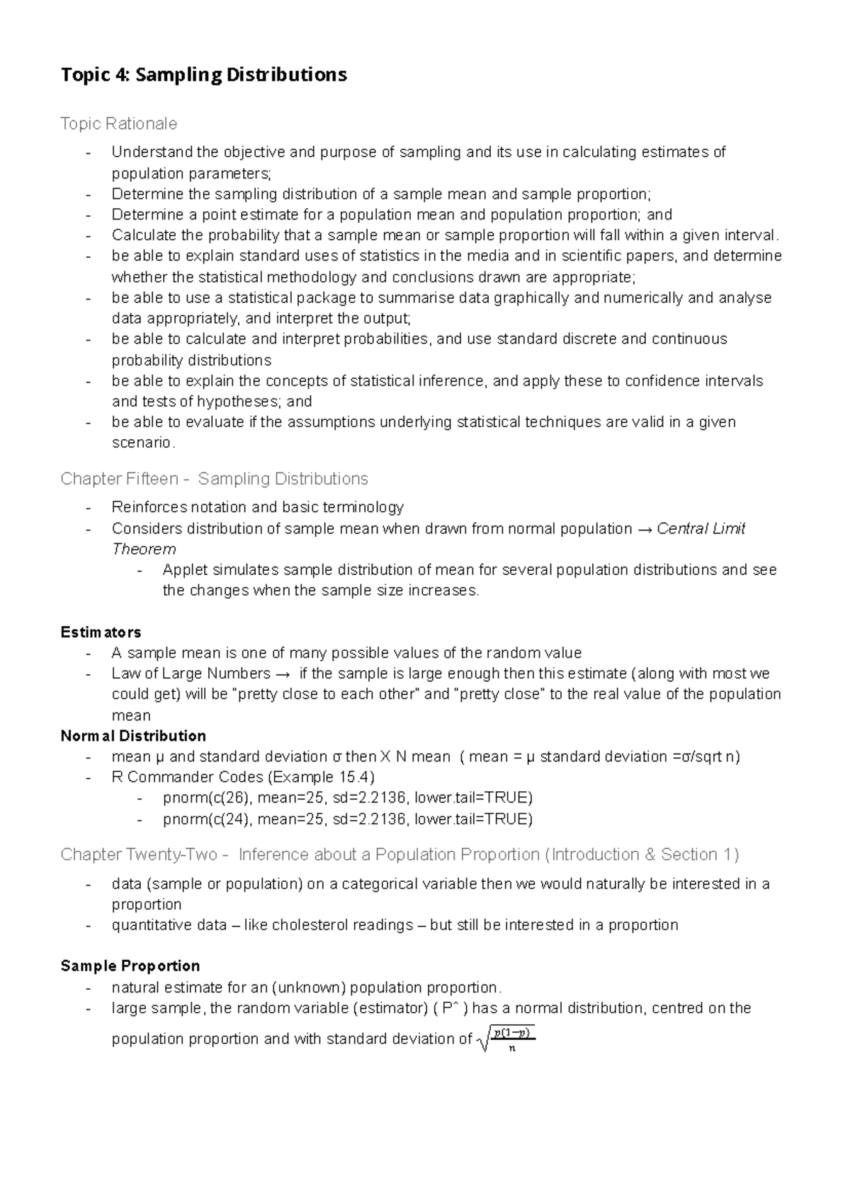 Sampling Distributions - Topic 4: Sampling Distributions Topic ...