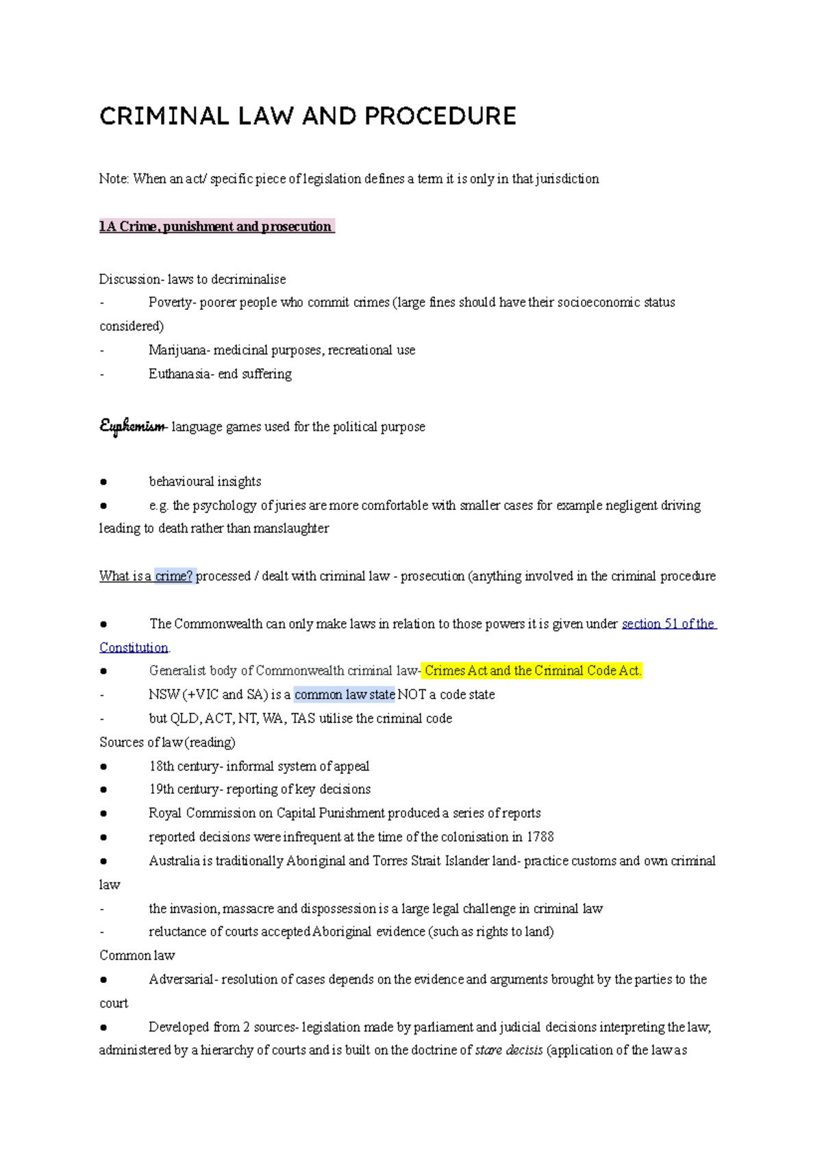 Criminal law and procedure - CRIMINAL LAW AND PROCEDURE Note: When an ...