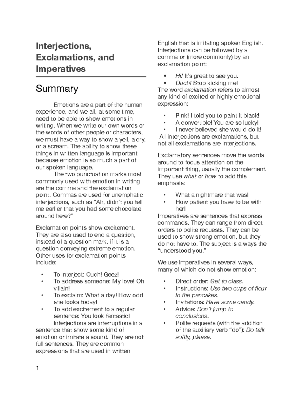 Lesson 7 - Summary Interjections, Exclamations, and Imperatives ...