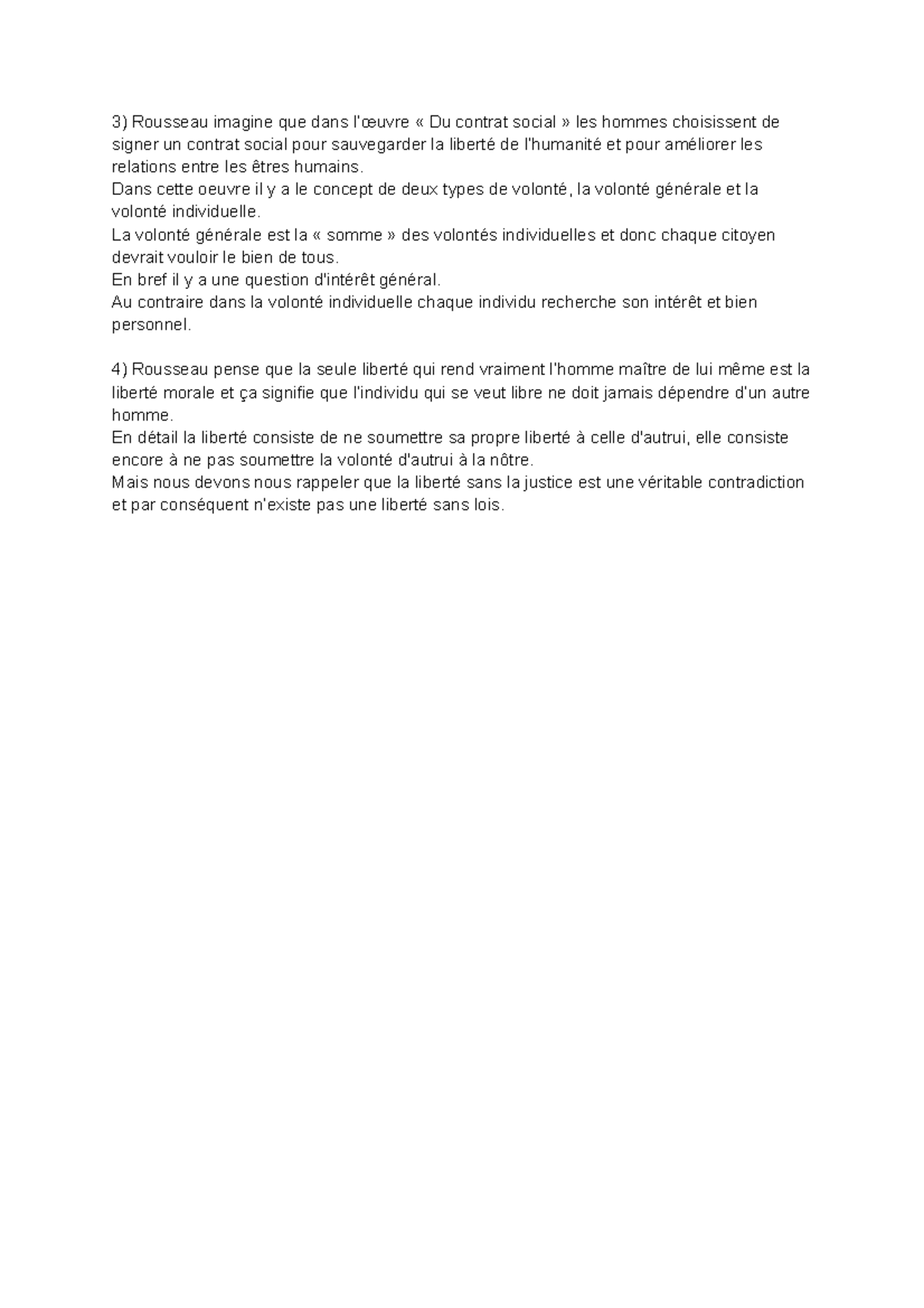 Francese - Rousseau imagine que dans l’œuvre « Du contrat social » les ...