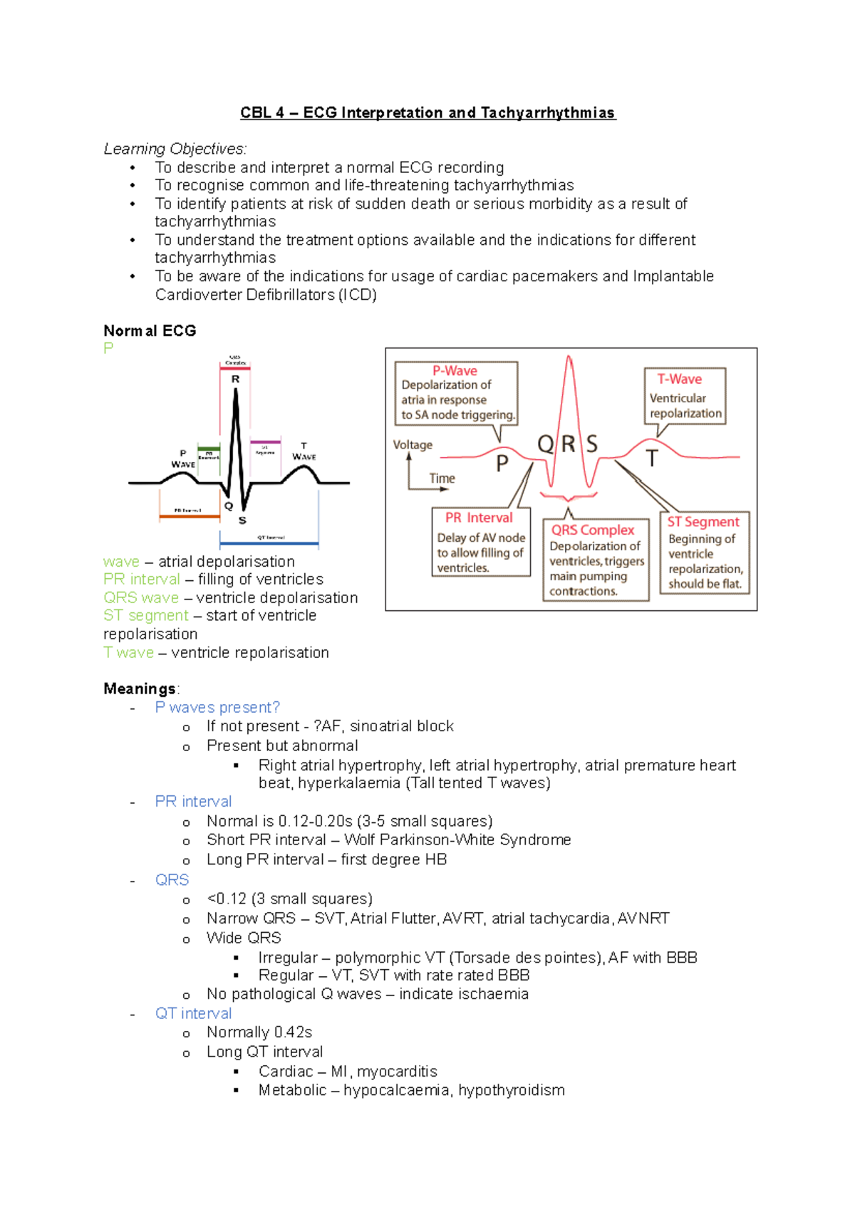 CBL 4 - ECG intepretation and tachyarrhythmias - CBL 4 – ECG ...