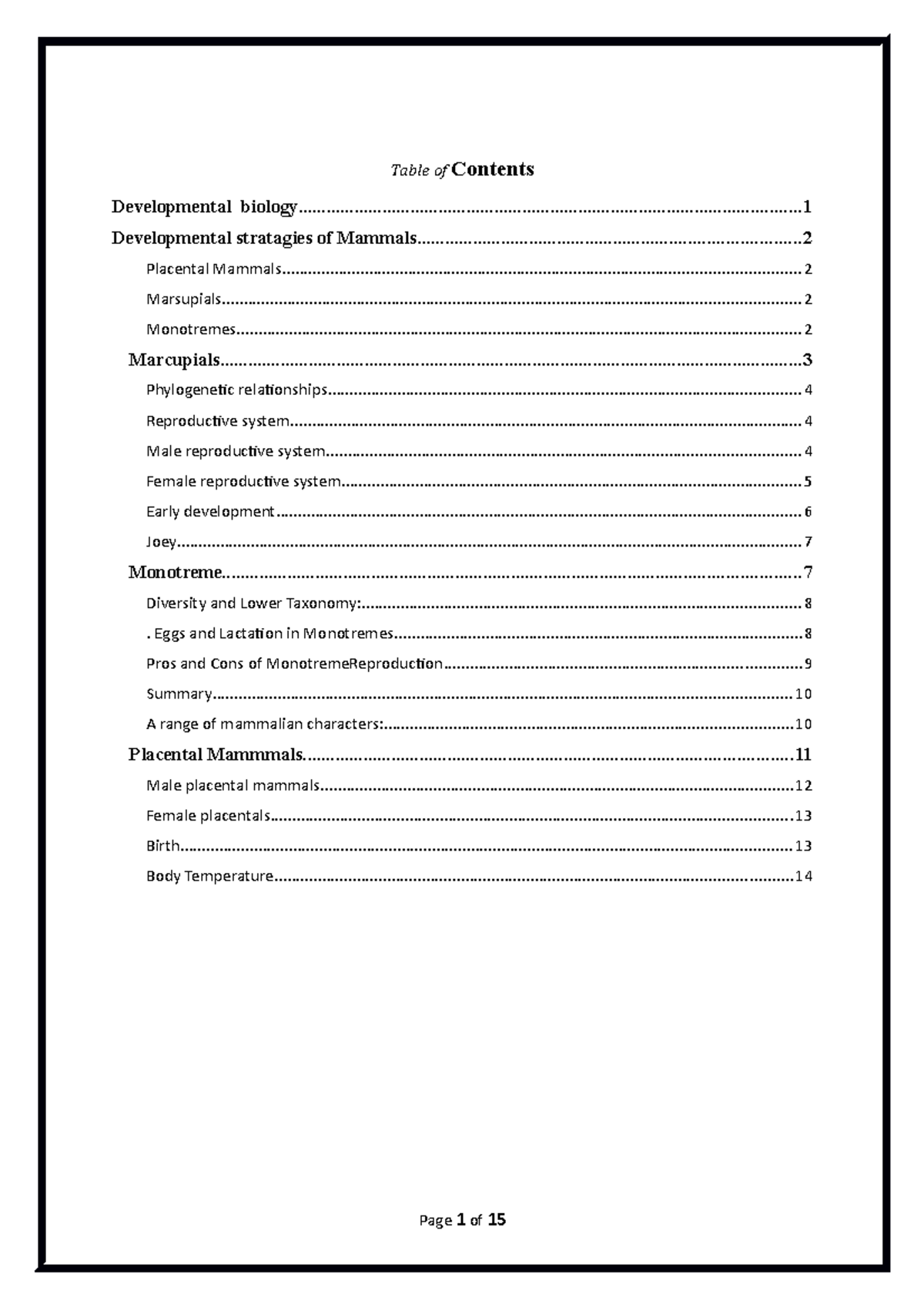 Developmental biology - Table of Contents Developmental - Studocu