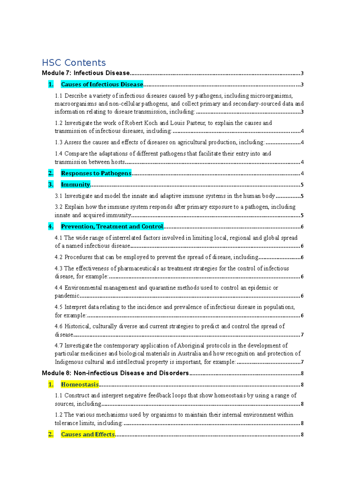 HSC Module 7 & 8 - Summary - HSC Contents Module 7: Infectious - Studocu