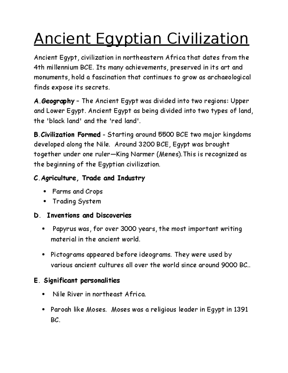 Exam - Ancient Egyptian Civilization - Ancient Egyptian Civilization ...