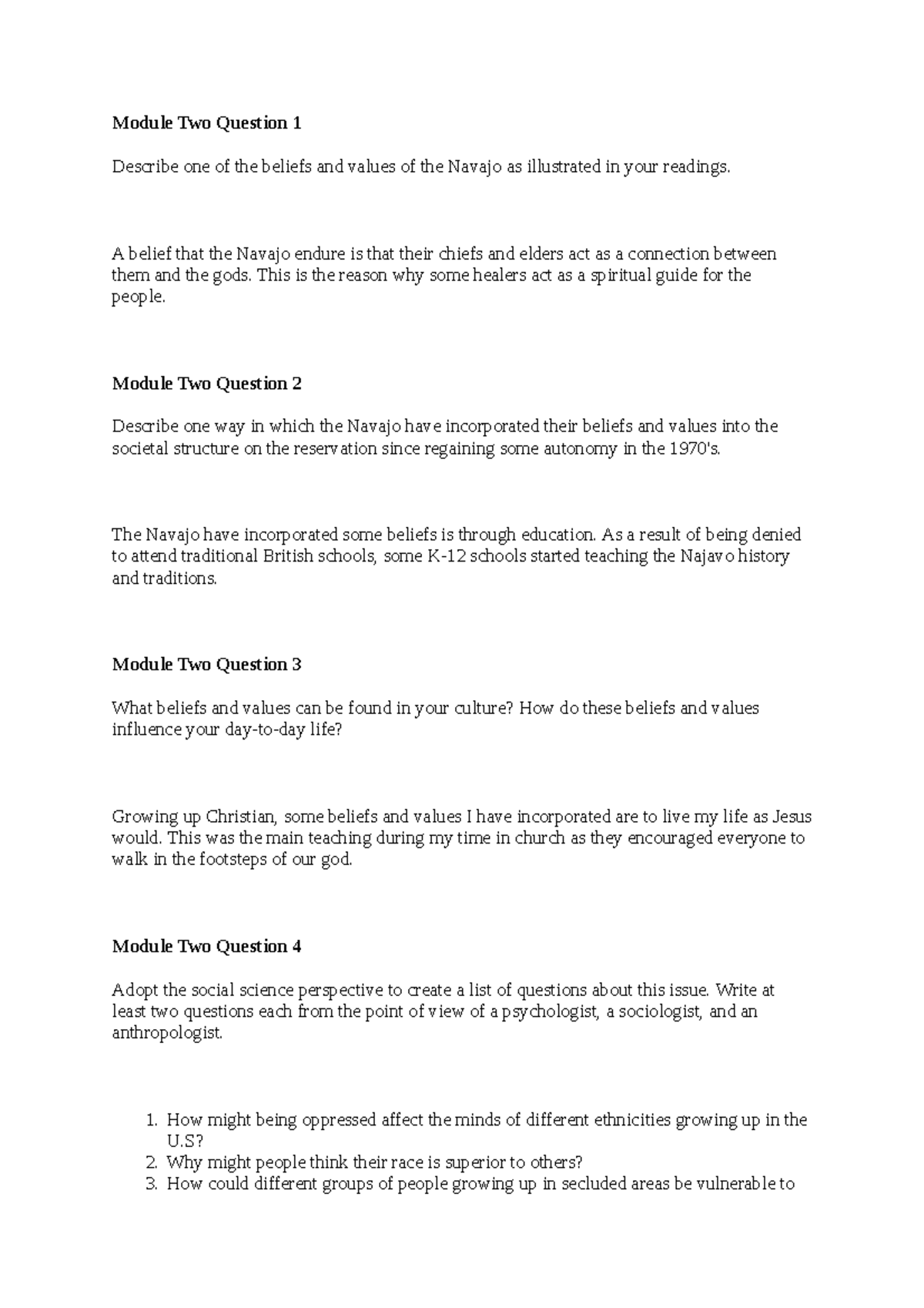 SCS 200 module 2 short response - Module Two Question 1 Describe one of ...
