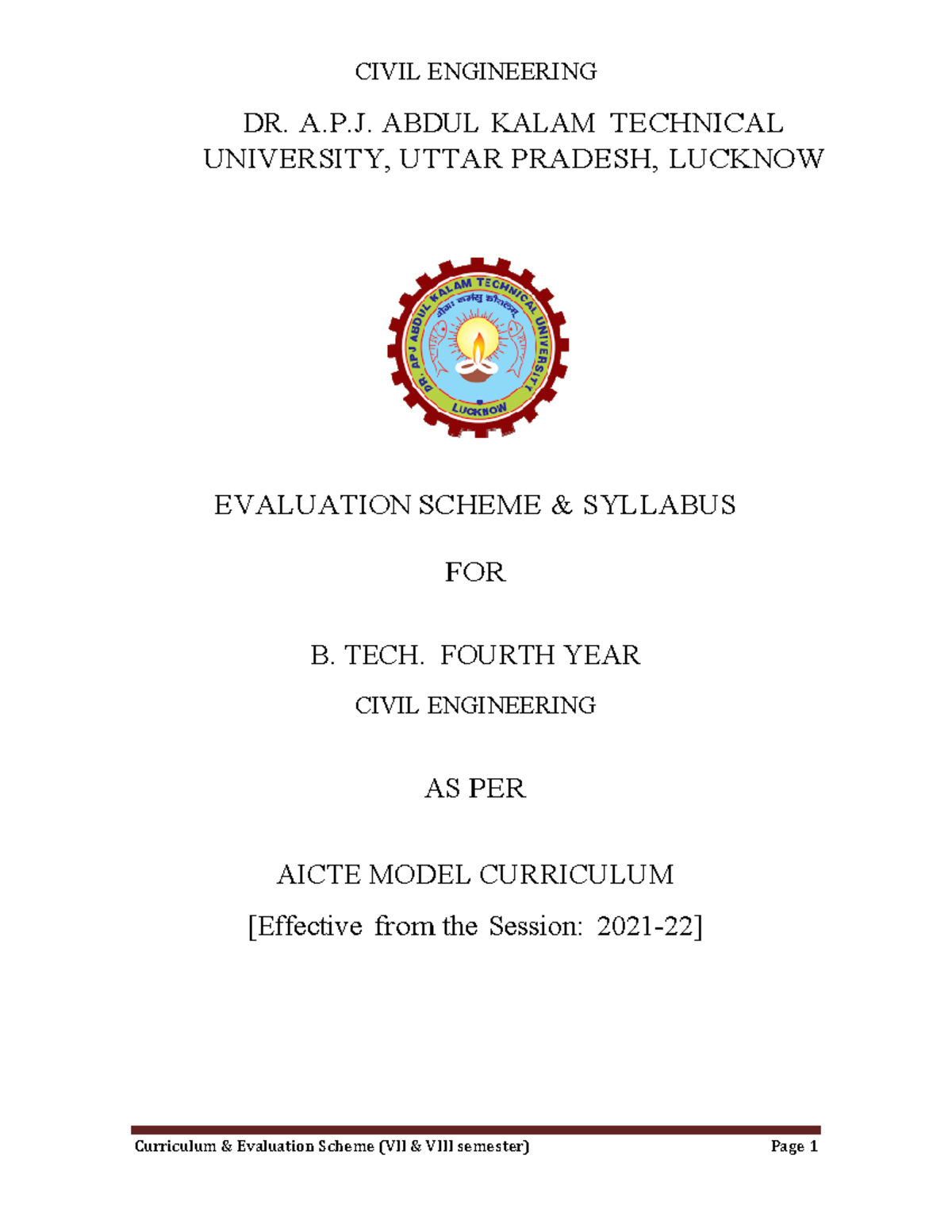 B Tech Civil Engg, Final Year 2021-22 - Curric culum & Eval DR UNIV EVA ...