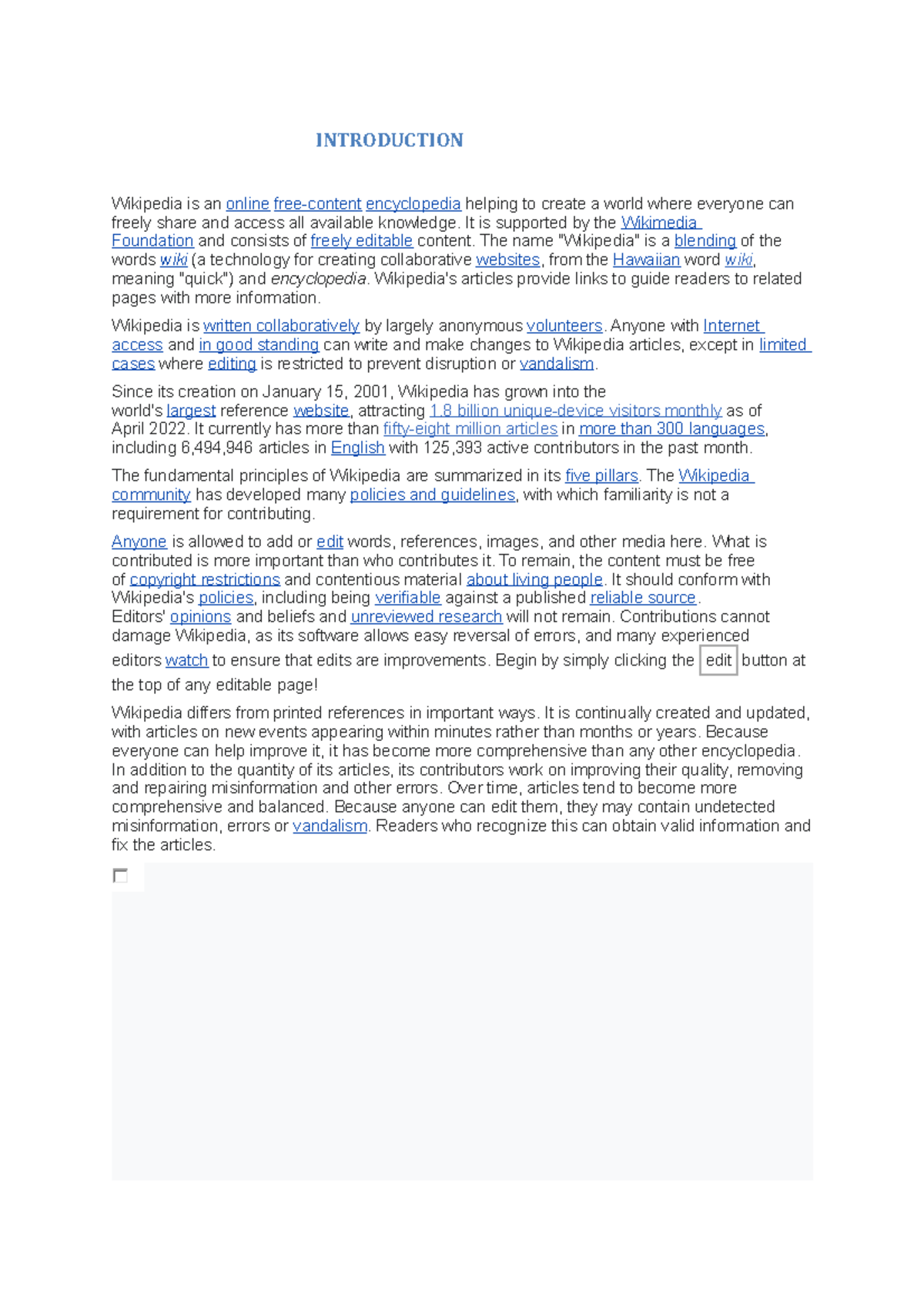 Wikipedia website - INTRODUCTION Wikipedia is an online free-content ...